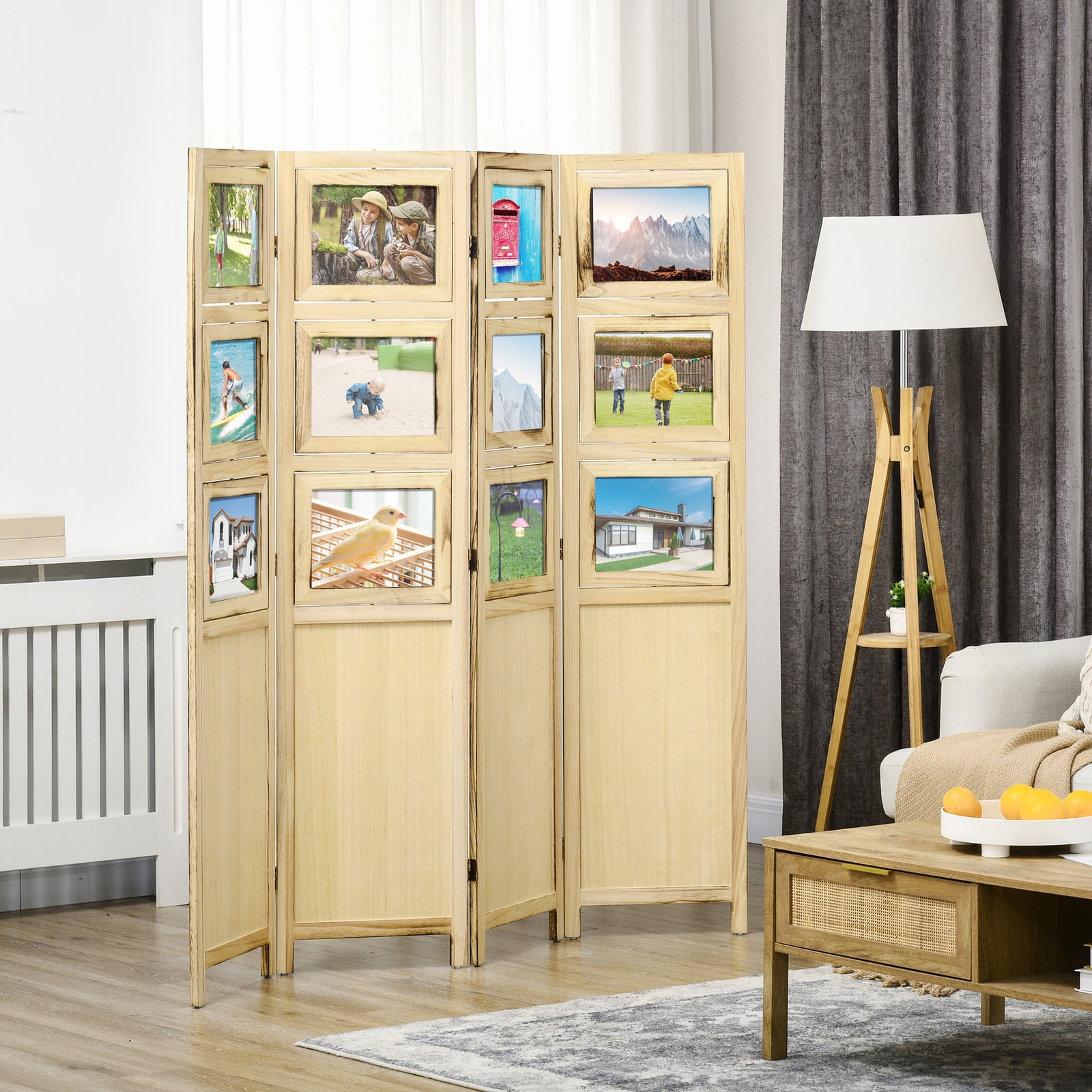 GHHKTY 4-Panel Room Divider with Picture Frames, Folding Privacy Screen ...