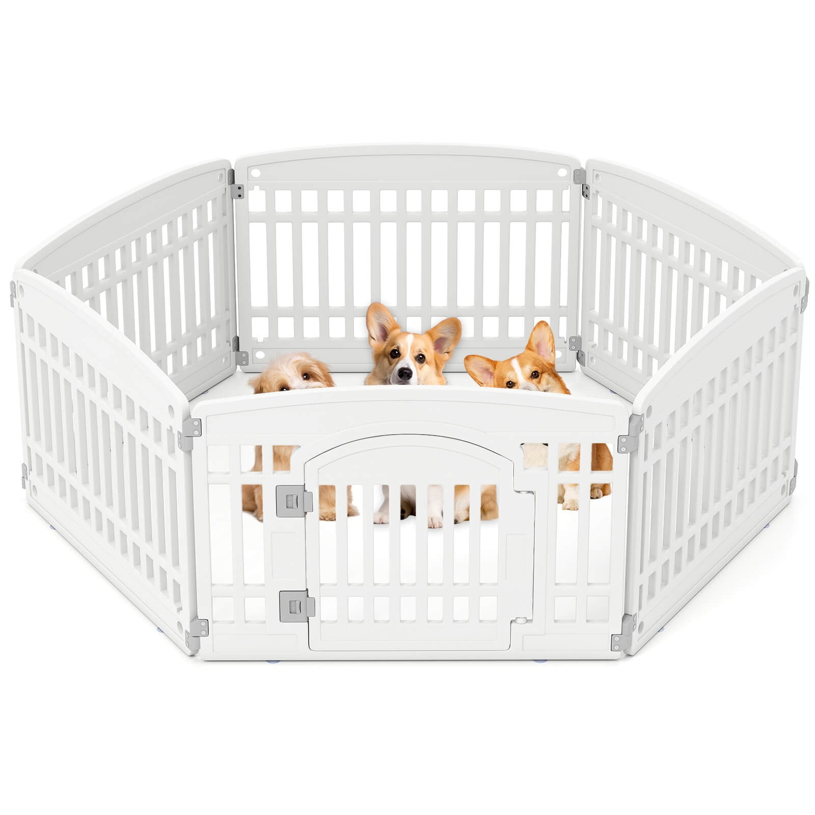 GHHKTY 6 Panel Plastic Dog Playpen with Lockable Gate, Portable Puppy ...