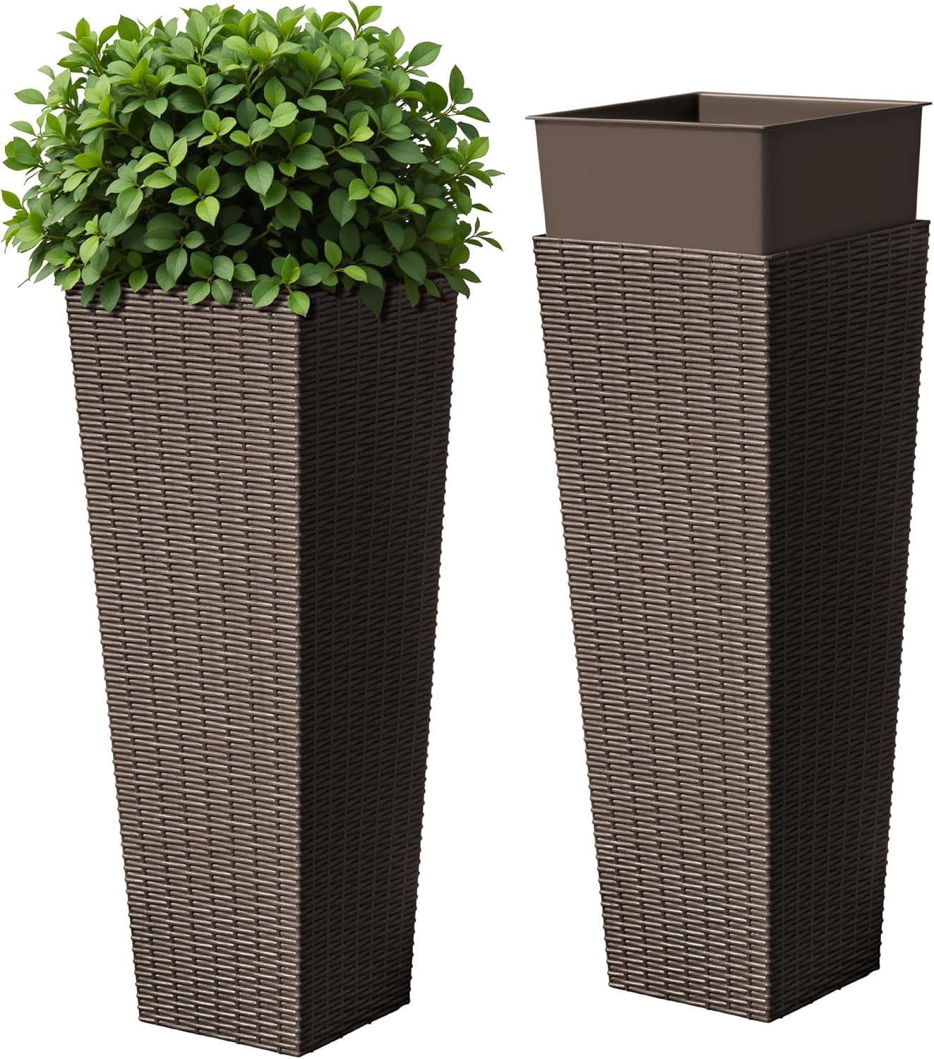 GHHKTY Resin Tall Planters for Outdoor Plants Set of 2, Modern Large ...