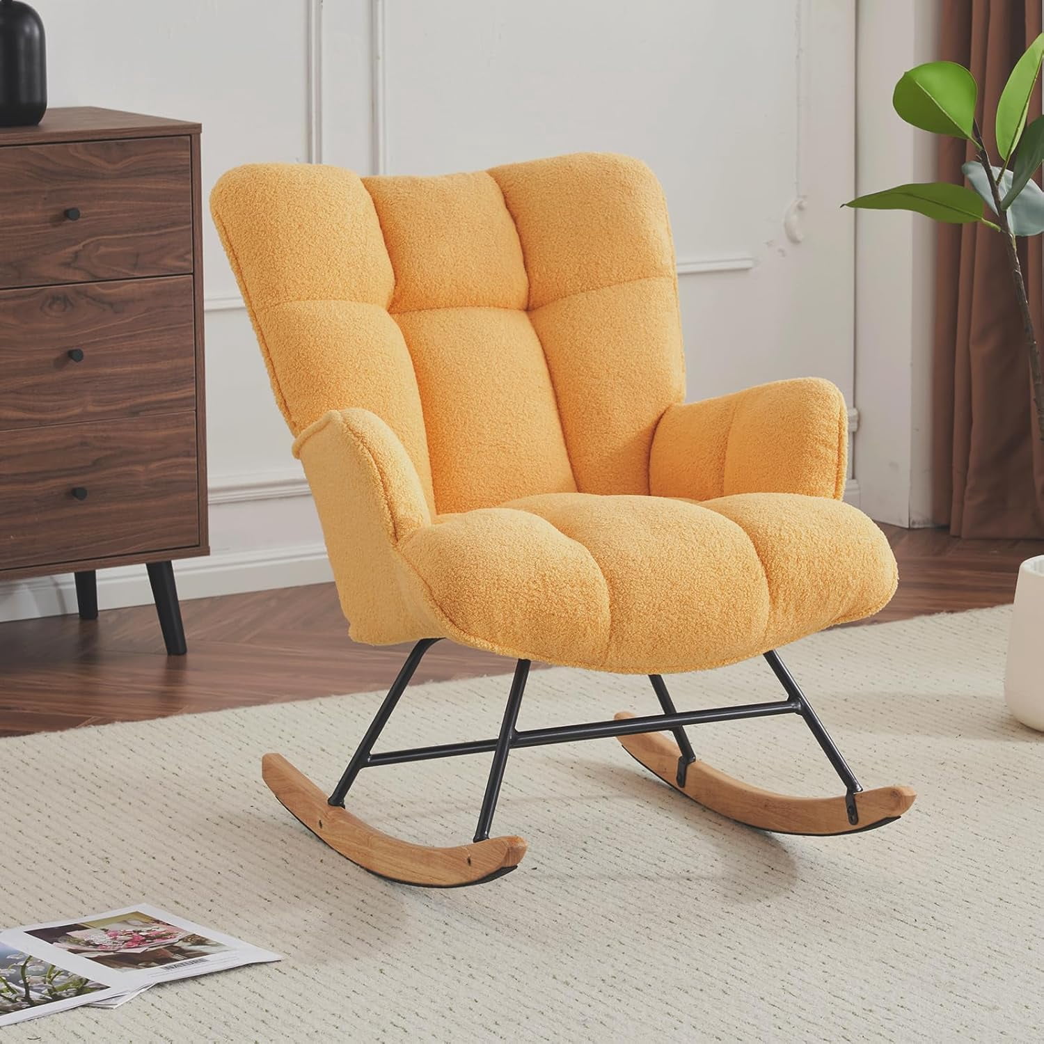 GHHKTY Small Rocking Chair Teddy Sherpa, Compact Upholstered Glider ...