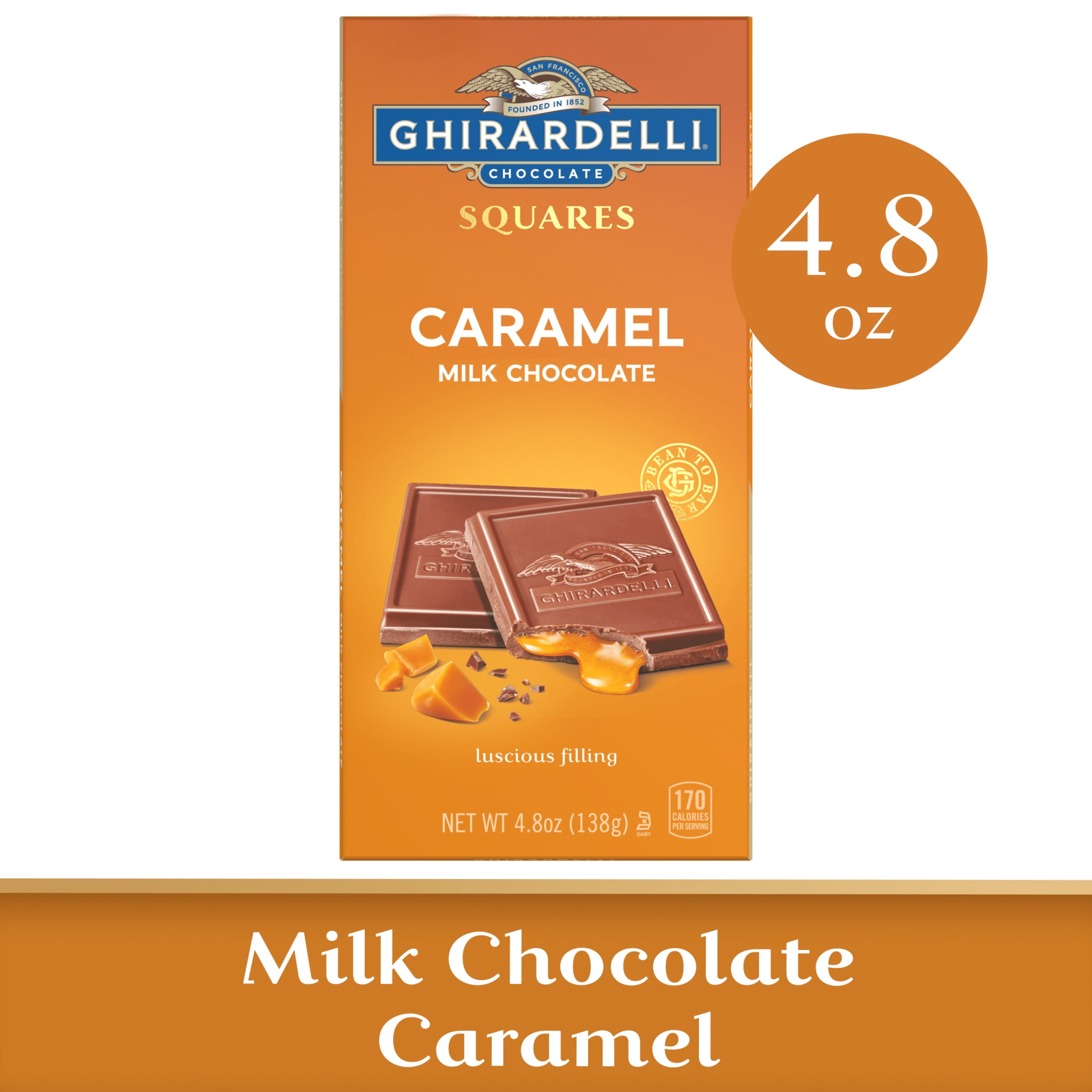 GHIRARDELLI Caramel Milk Chocolate Candy SQUARES Bar, 4.8 oz Bar ...