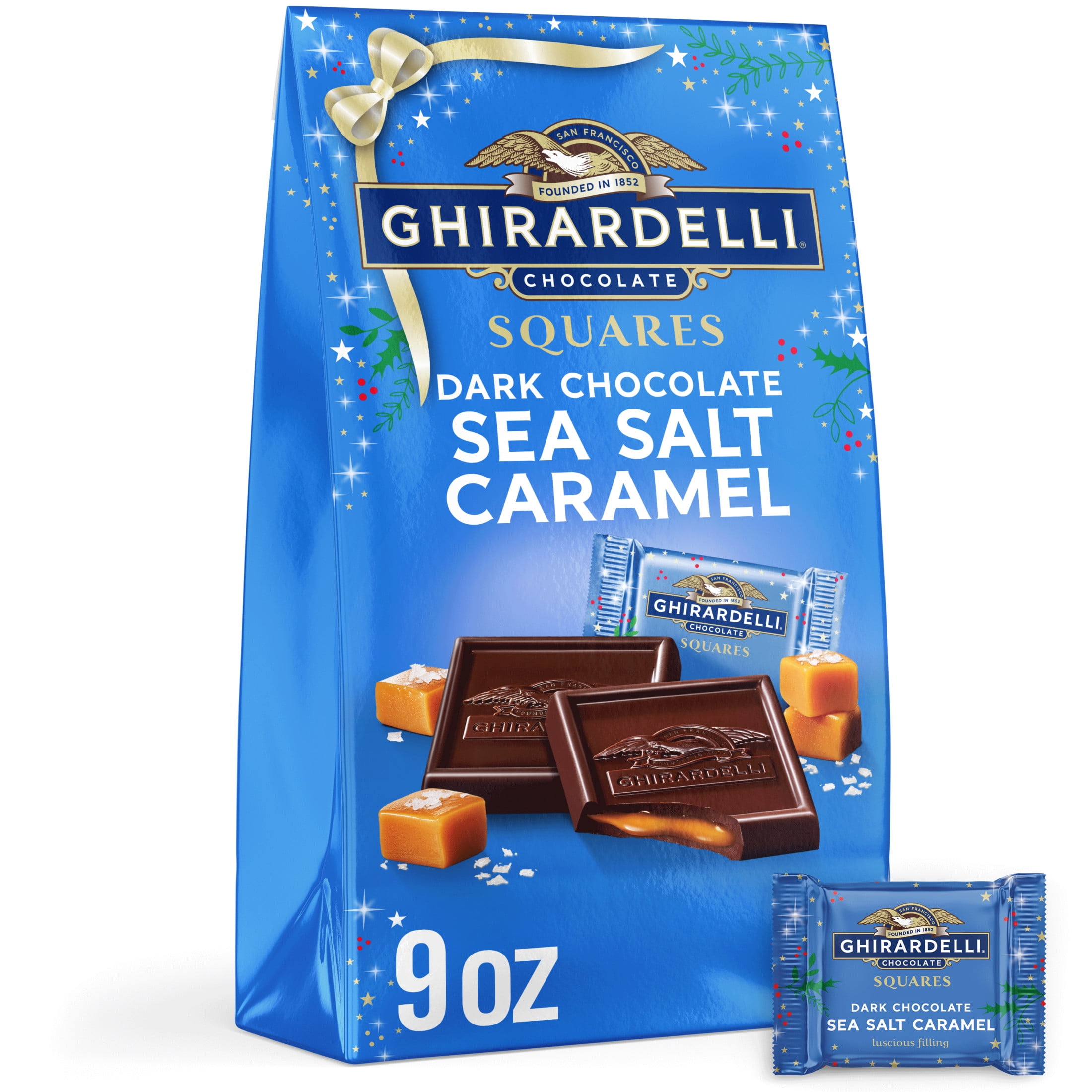 GHIRARDELLI Holiday Dark Chocolate Sea Salt Caramel Squares, 9 oz Bag ...