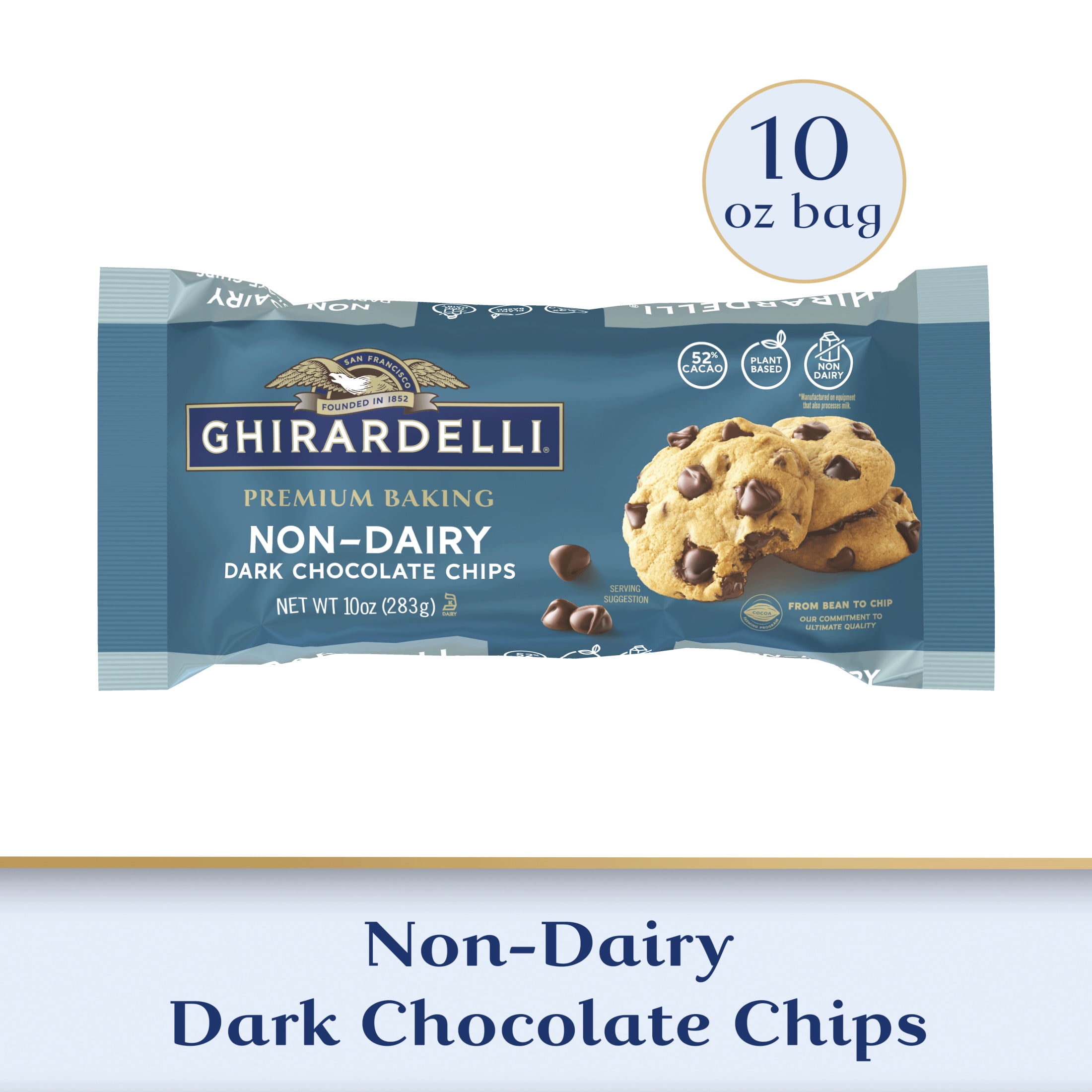 GHIRARDELLI Vegan Non-Dairy Dark Chocolate Baking Chips, 52% Cacao, 10 ...