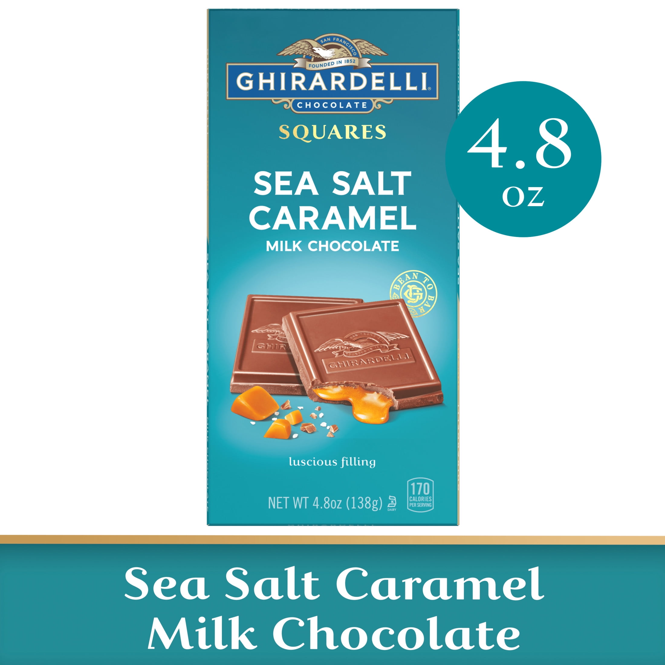 GHIRARDELLI Sea Salt Caramel Milk Chocolate Candy SQUARES Bar, 4.8 oz ...