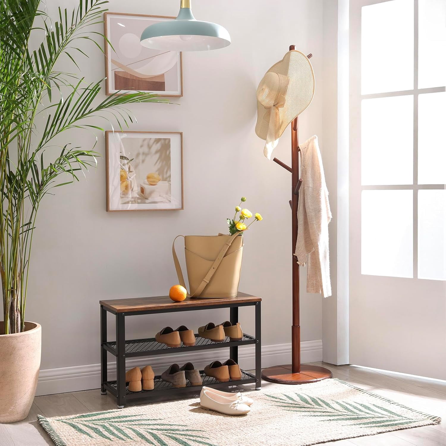 GHLZYDA Solid Wood Coat Rack Free Standing Hall Coat Tree with 7 Hooks ...