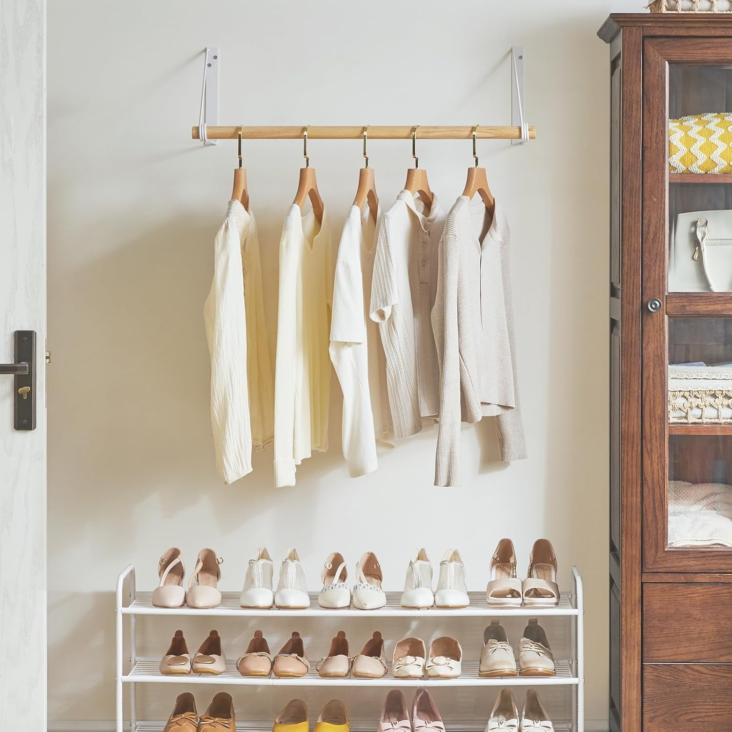 GHLZYDA Wall Mounted Clothes Rack Wood Wall Mounted Clothes Rail Space ...