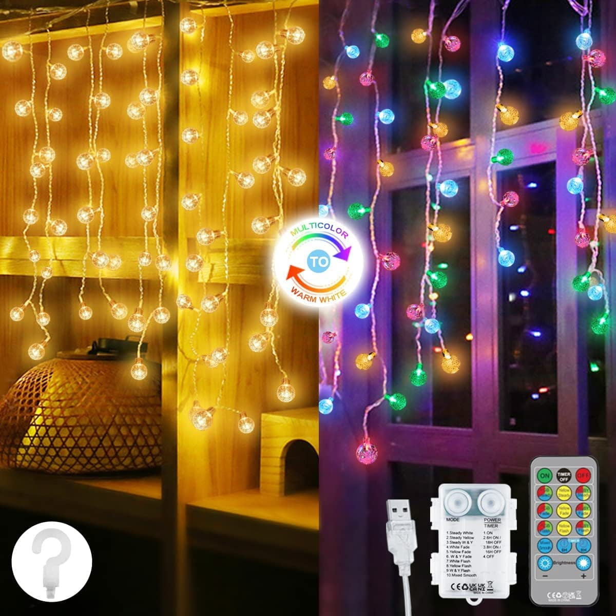 GHODEC LED Curtain Lights with Remote, 11.2Ft 12 Drops 54 LED Outdoor ...