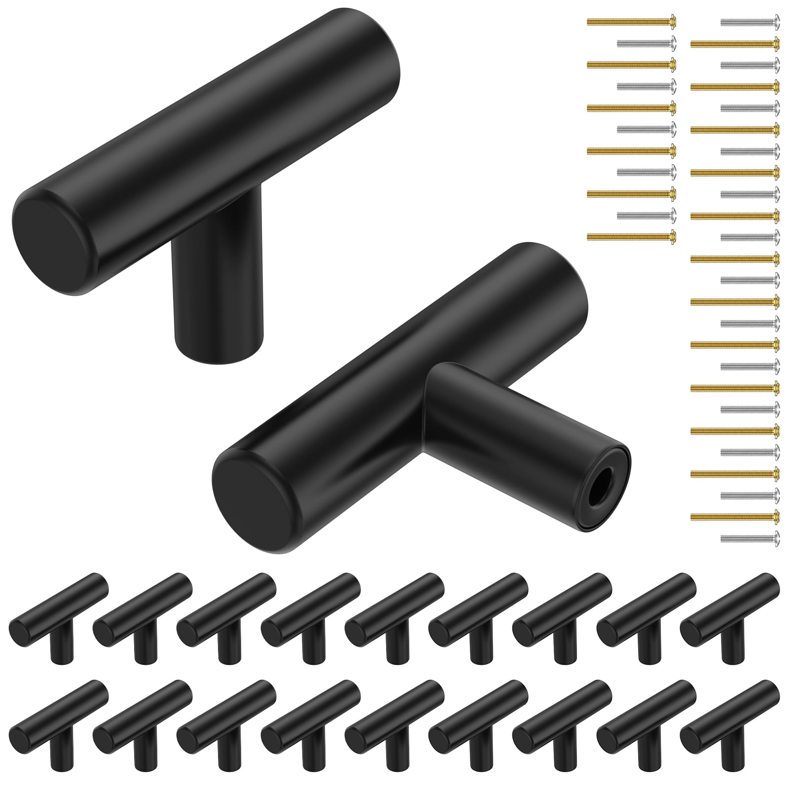 GHOJET 20 Pack Cabinet Knobs Matte Black Stainless Steel Kitchen Drawer ...
