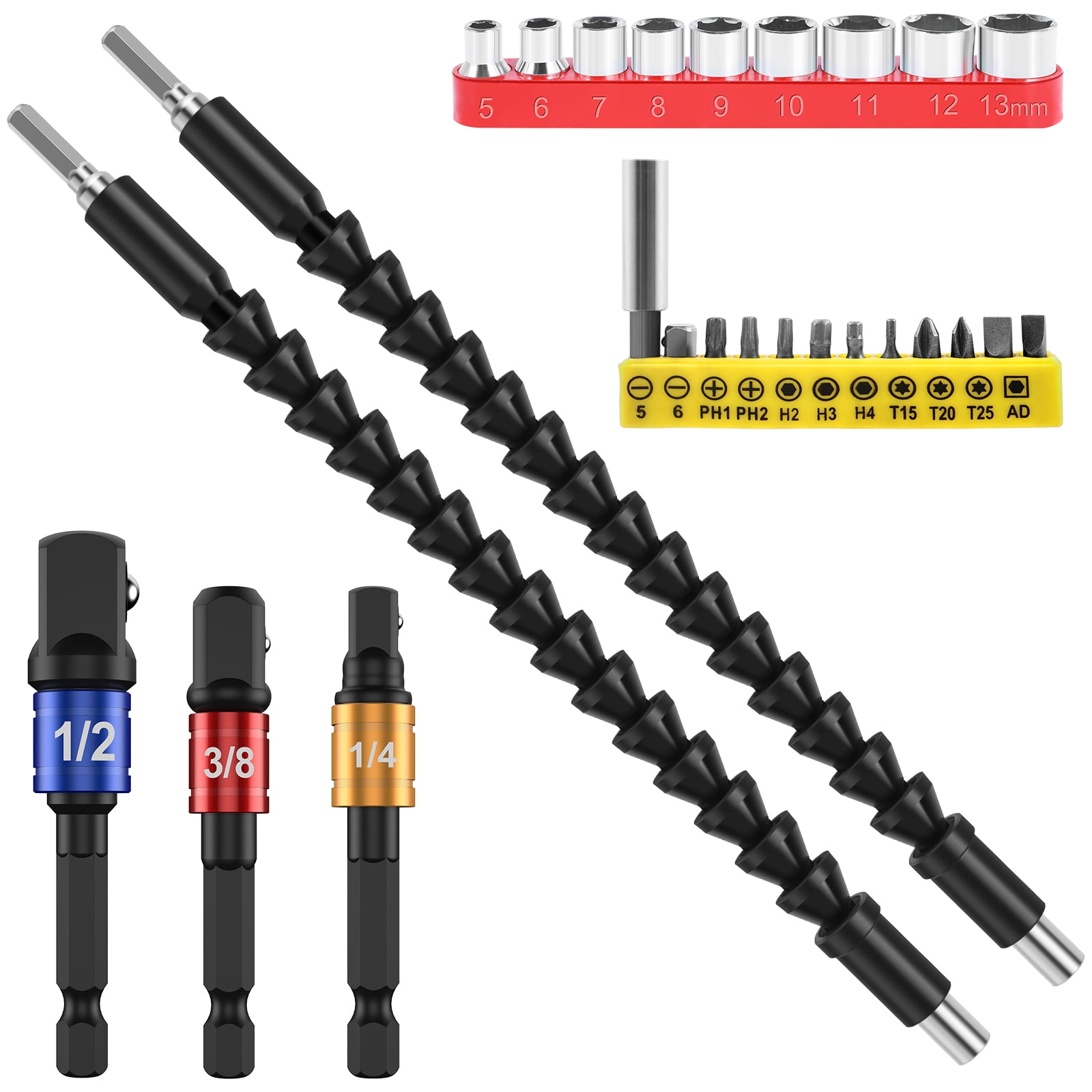 GHOJET 26Pcs Flexible Drill Bit Extension Kit Quick Release Soft Shaft ...