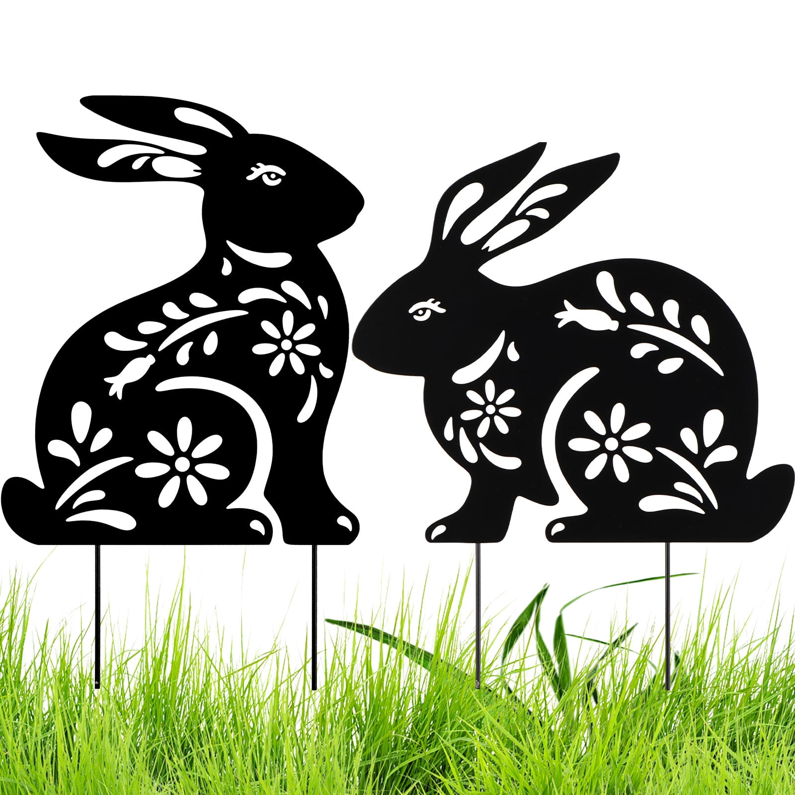 Ghojet 2Pcs Bunny Garden Stakes Metal Garden Rabbit Decorations ...