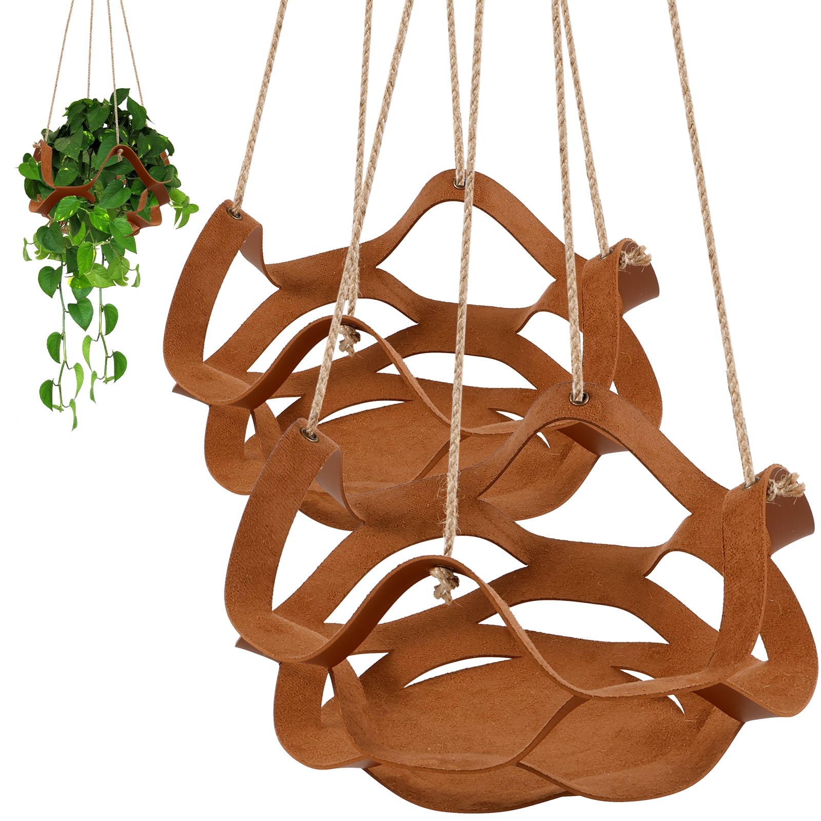 Ghojet 2Pcs Hanging Basket Flower Pot PU Leather Plant Hanger Hanging ...