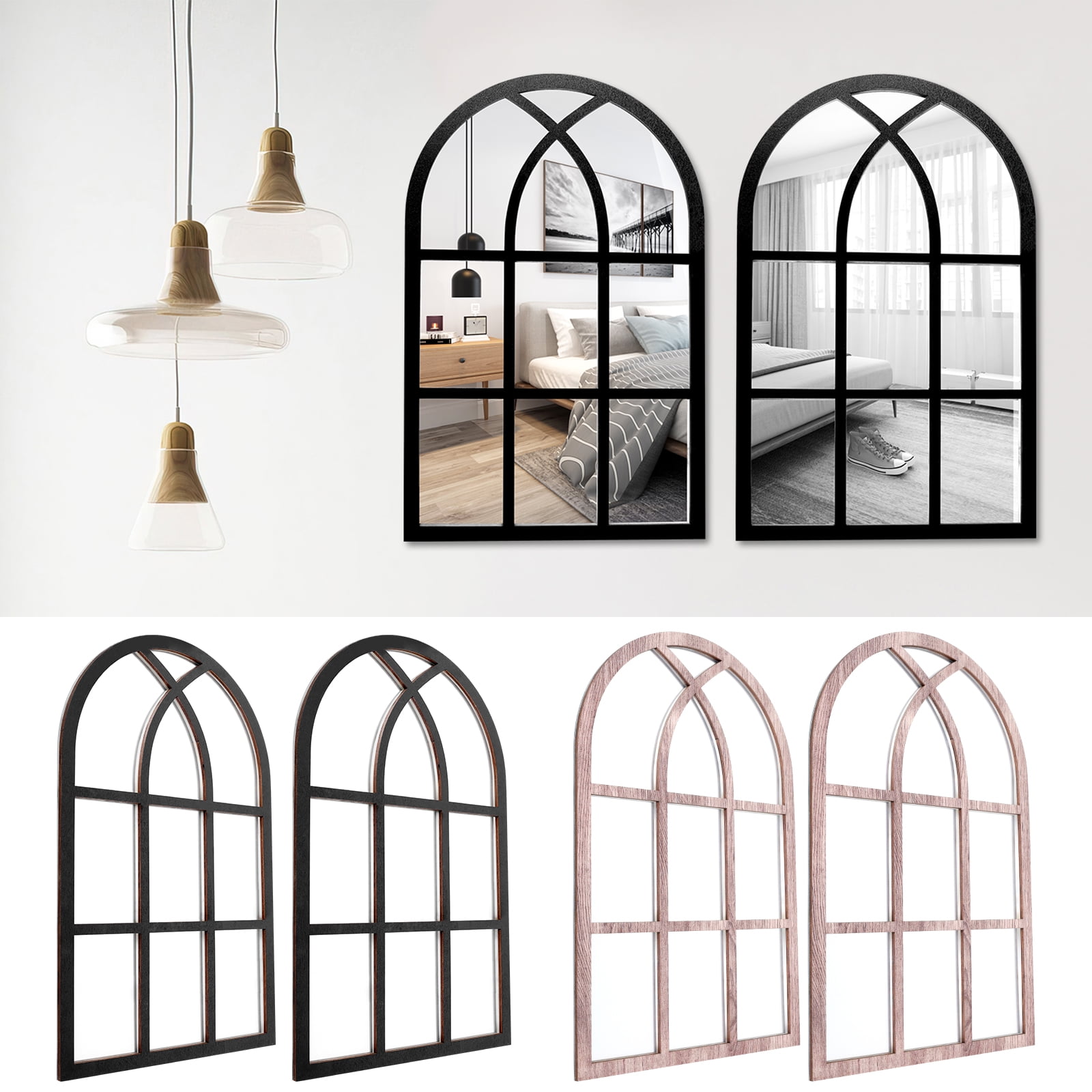 GHOJET 2Pcs Window Pane Wall Mirror,Arched Window Wall Mirror for Wall ...