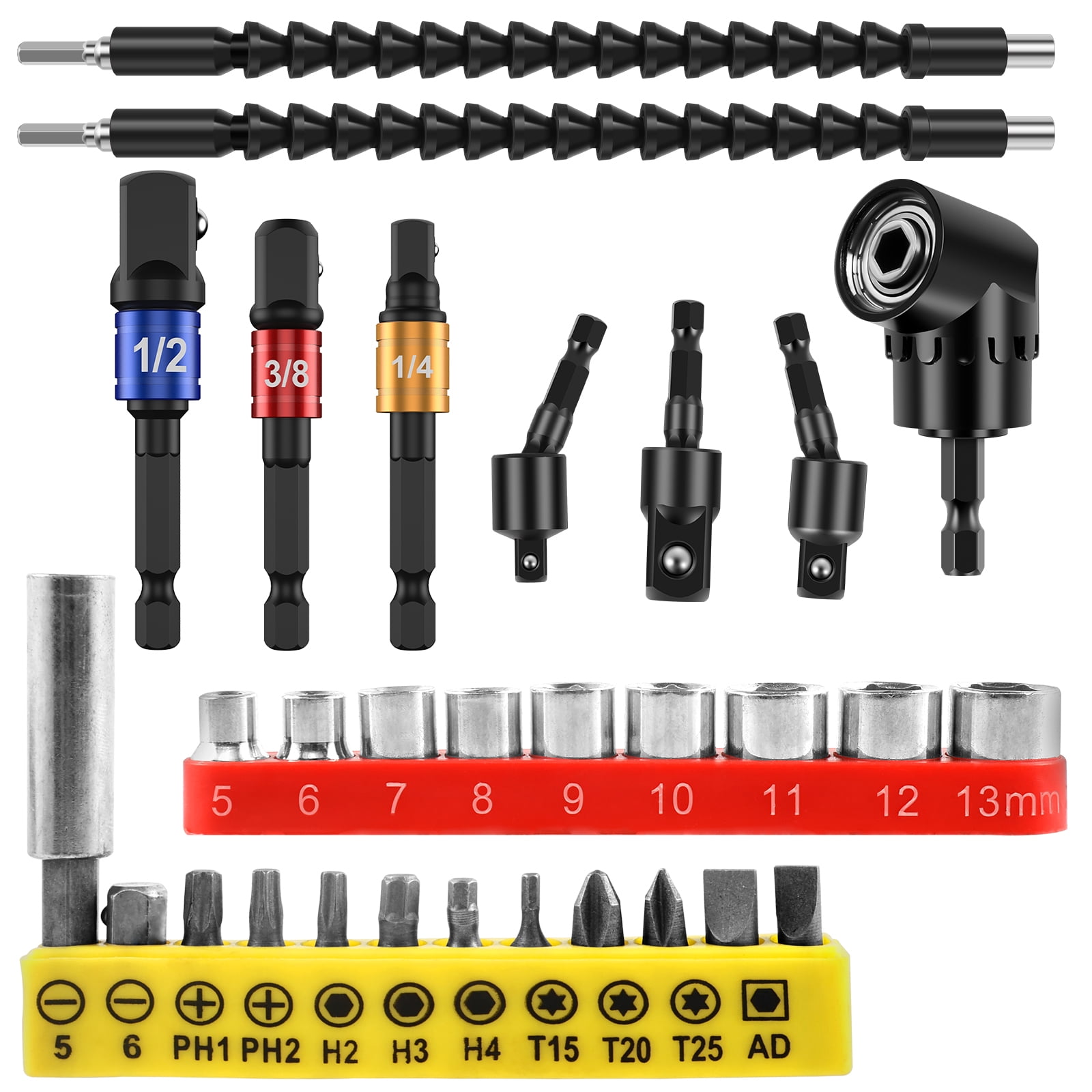 GHOJET 30Pcs Flexible Drill Bit Extension Kit Quick Release Soft Shaft ...