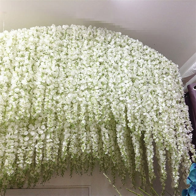 Ghojet Artificial Silk Wisteria Flowers 20pcs Beautiful White