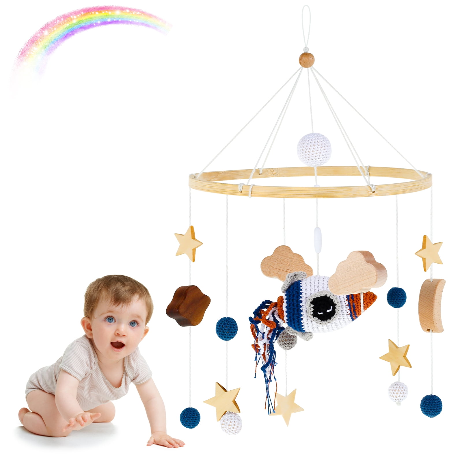 GHOJET Baby Crib Mobile Wind Chim,Baby Musical Crib Mobile Wooden ...