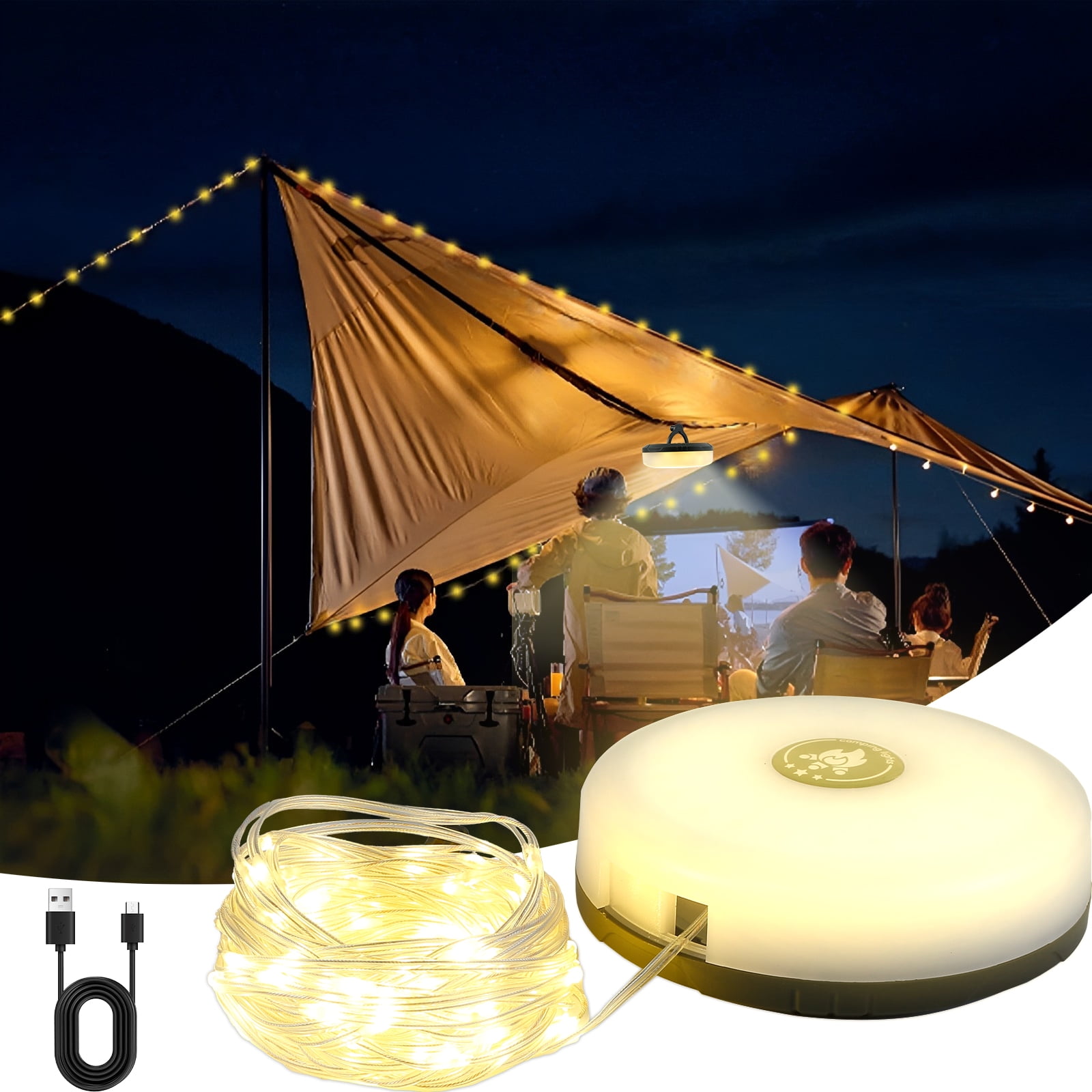 GHOJET Camping String Lights 2000mAh Rechargeable Outdoor String Lights ...