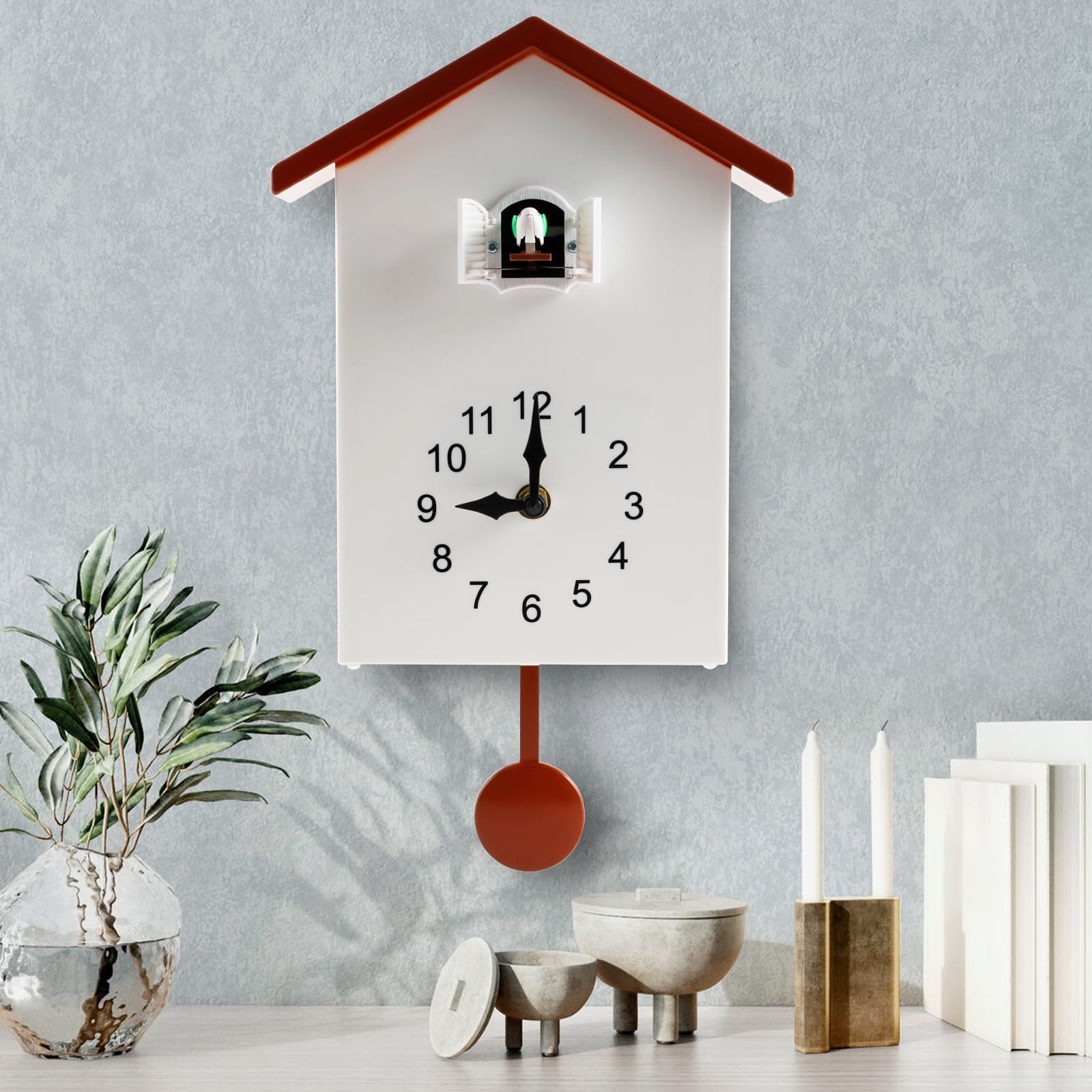 GHOJET Cuckoo Clock Plastic Cuckoo Wall Clock with Bird Tweeting Sound Hanging Bird Clock ...