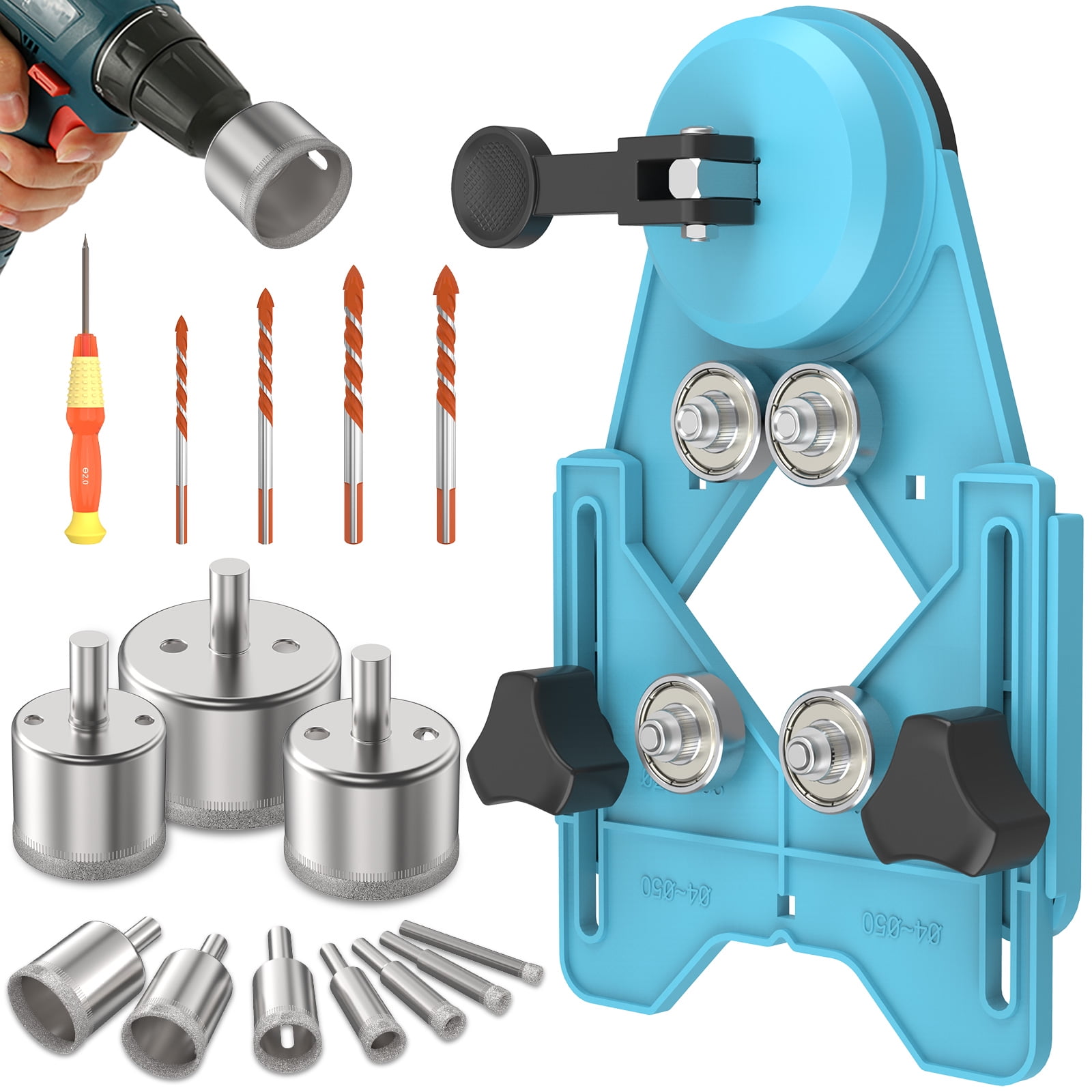 GHOJET Diamond Hole Saw Kit Adjustable Hollow Drill Hole Saw Suction ...