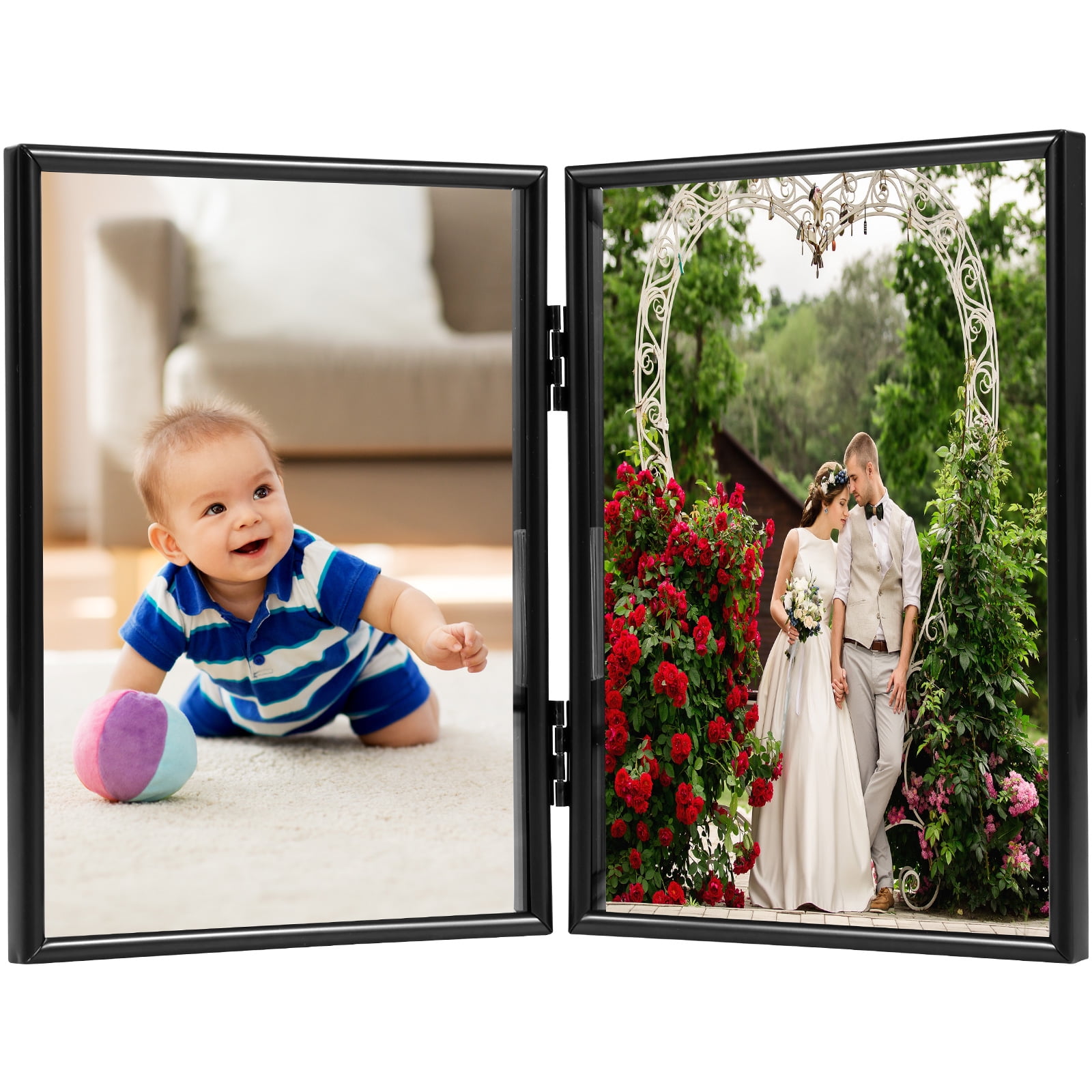 GHOJET Double Picture Frame 7 x 5Inch Metal Hinged 2 Photos Frame Desk ...