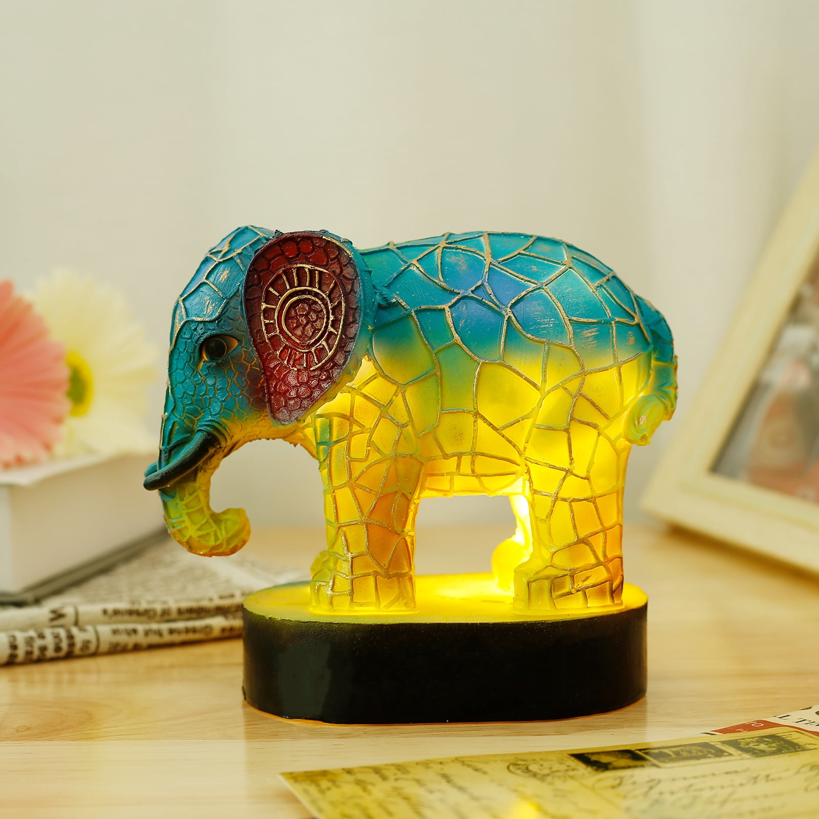 GHOJET Elephant Table Lamp Stained Resin Table Light Retro Creative ...