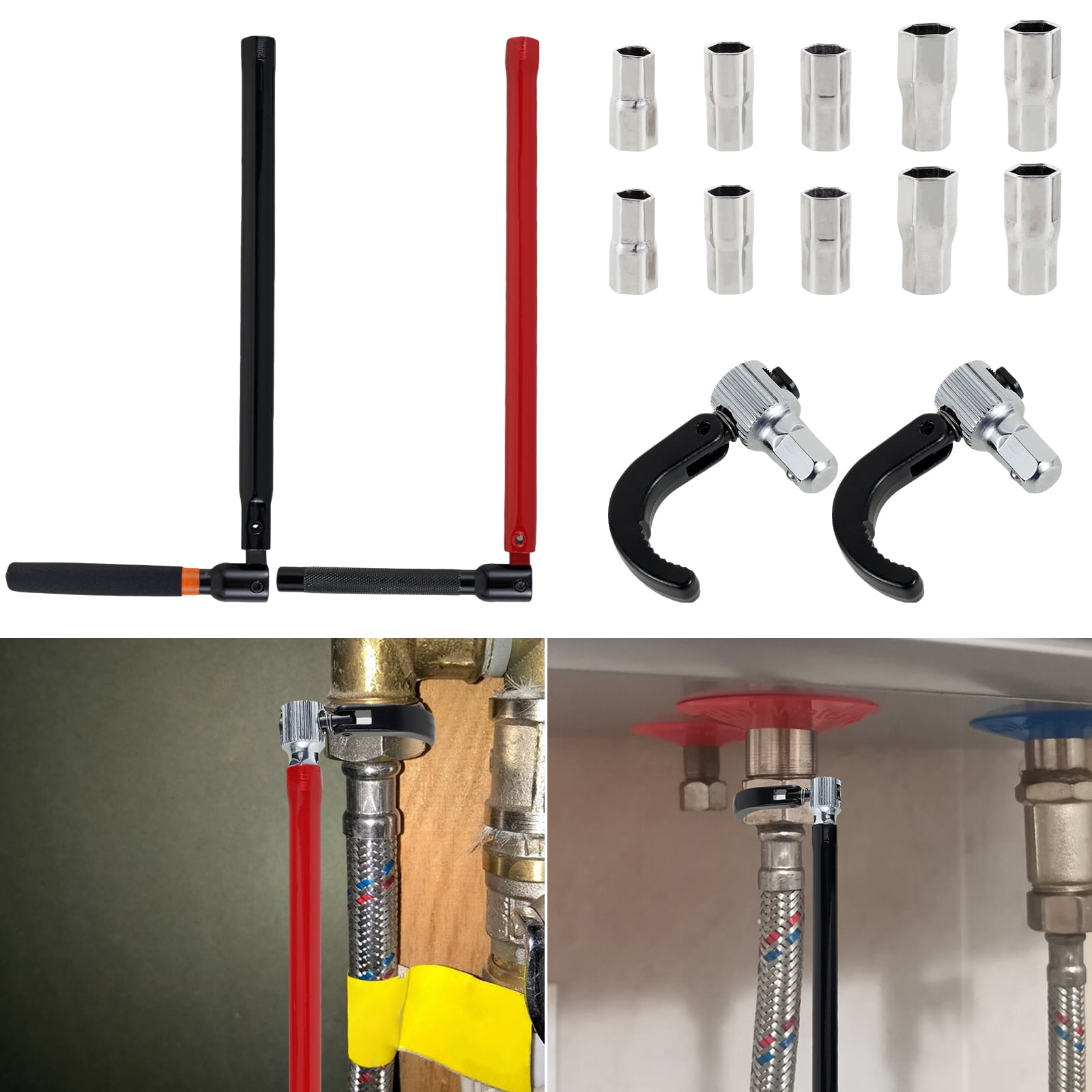 GHOJET Faucet Wrench Carbon Steel Plumber Socket Wrench with 5 Sockets ...