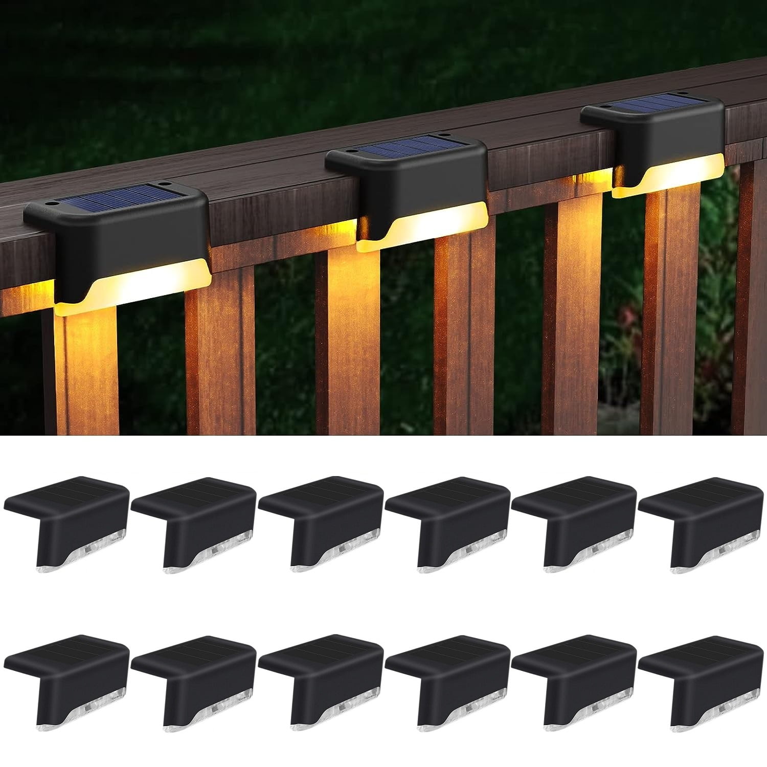 GHOJET Solar Deck Lights Outdoor, 12 Pack Solar Step Lights Waterproof ...