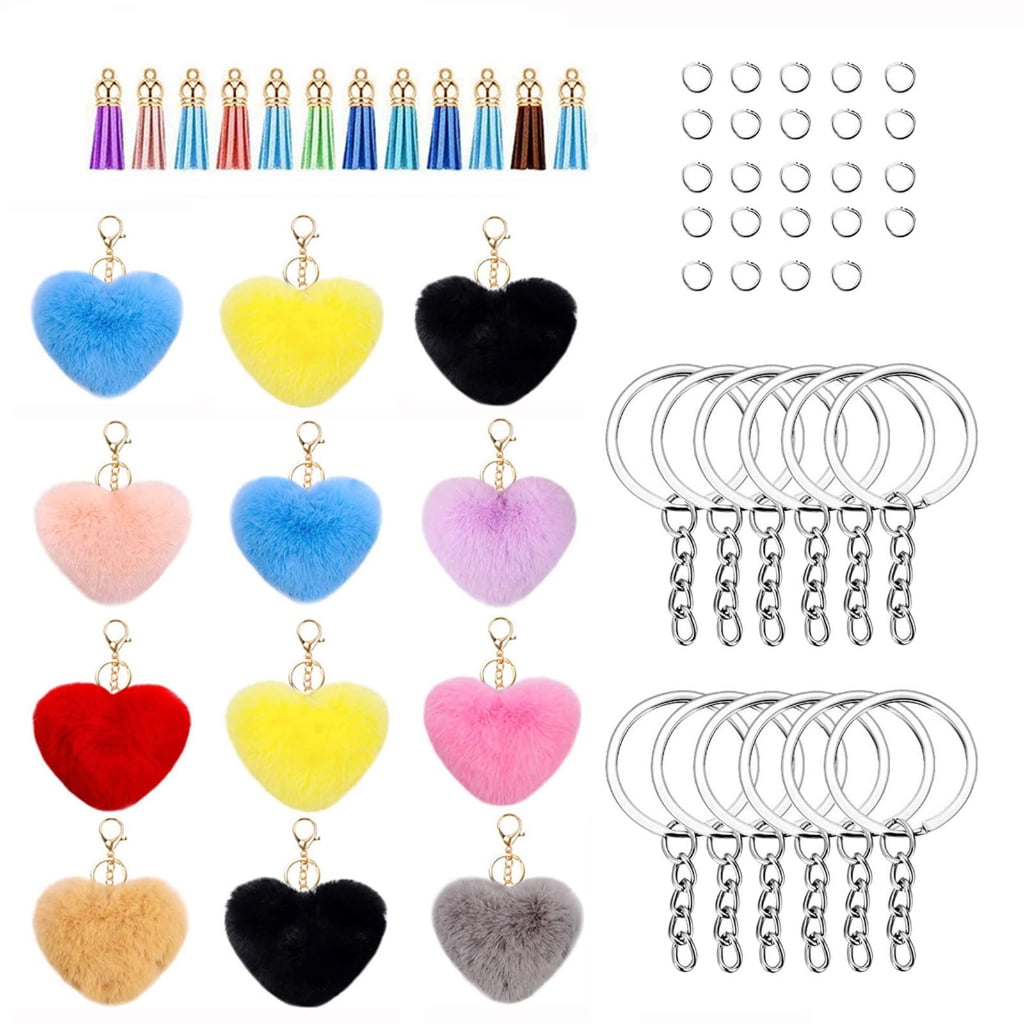 GHOONEY Pompoms Keychain Set Include 12 Faux Fur Pom Poms Balls 12 ...