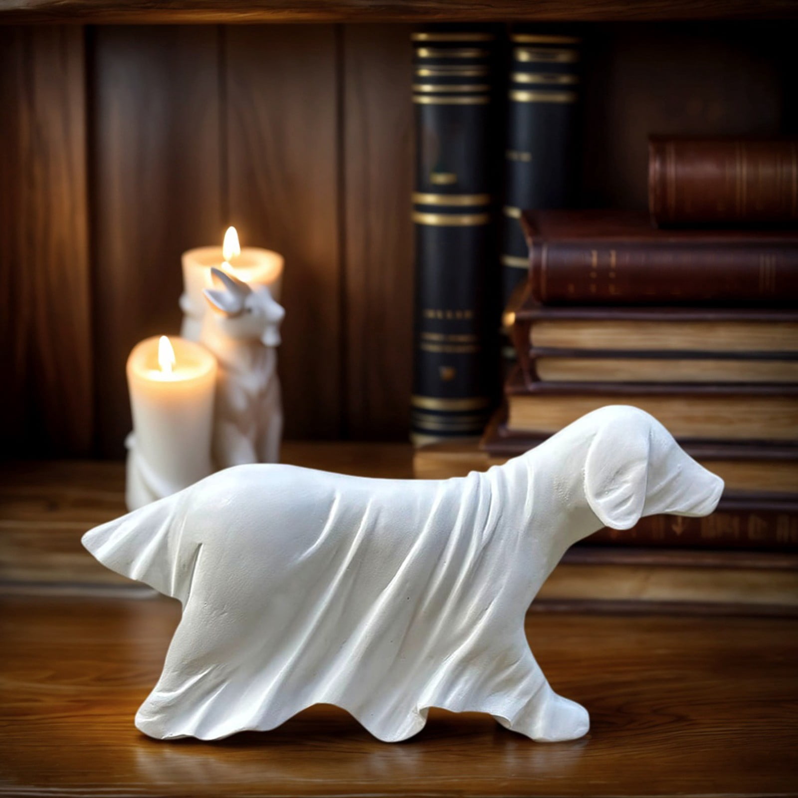 GHOST DOG FIGURINE 2025 HALLOWEEN Ghost Dog Figurine White Resin Statue ...