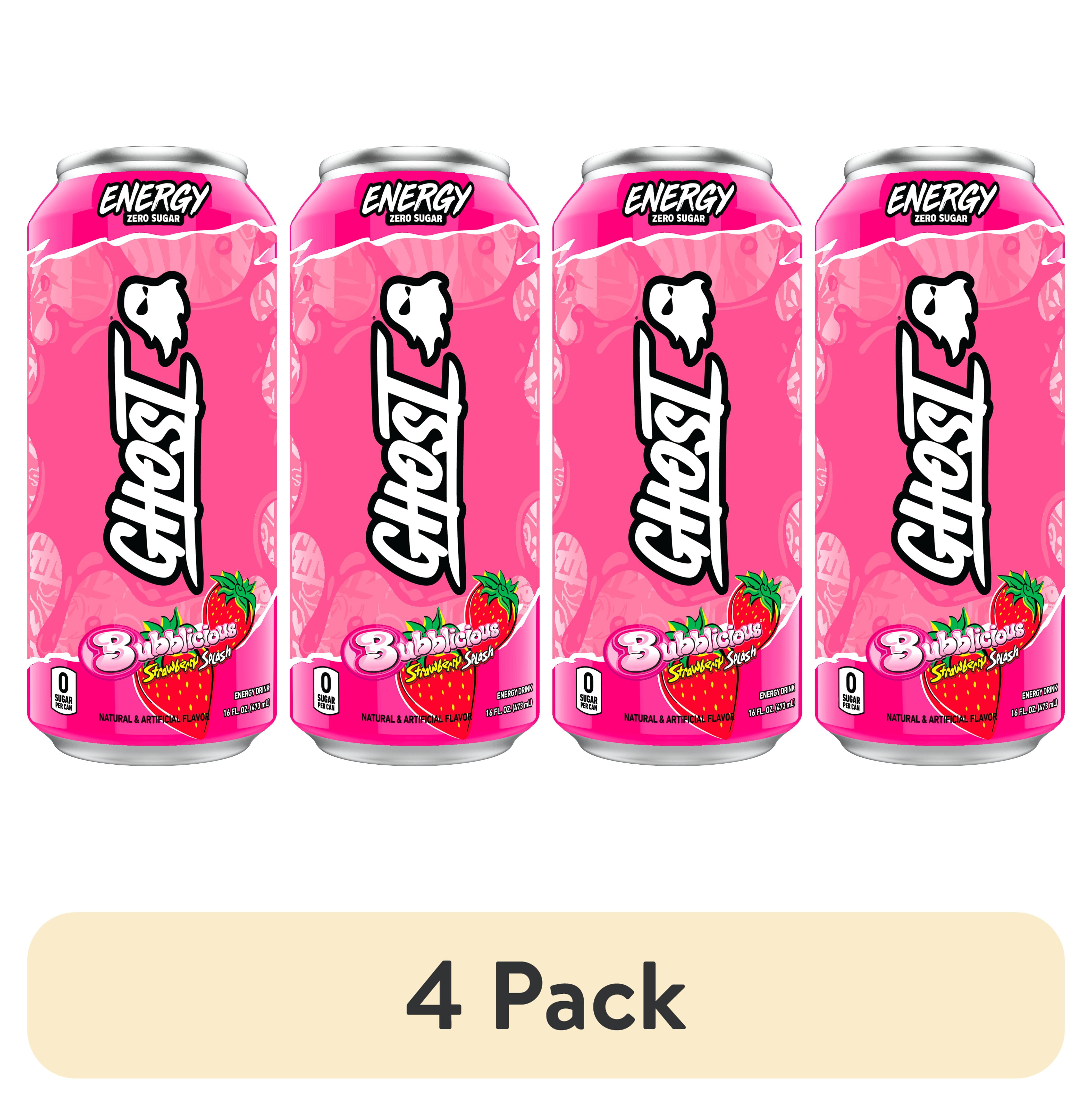 (4 pack) GHOST® ENERGY Zero Sugar Energy Drink, BUBBLICIOUS® Strawberry Splash, 16 fl oz Can ...