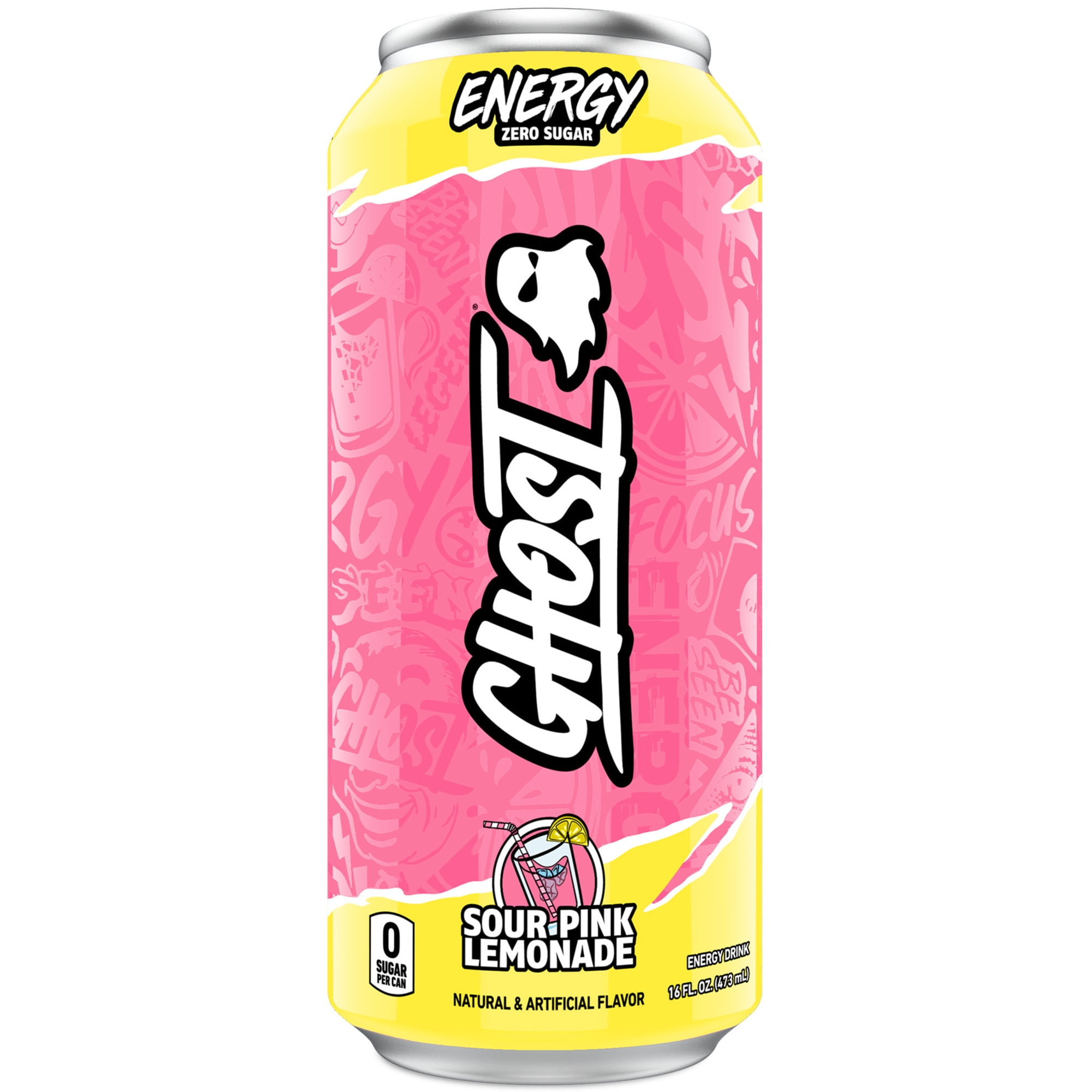GHOST® Zero Sugars, Sour Pink Lemonade Energy Drink, 16 fl oz Can - Walmart.com