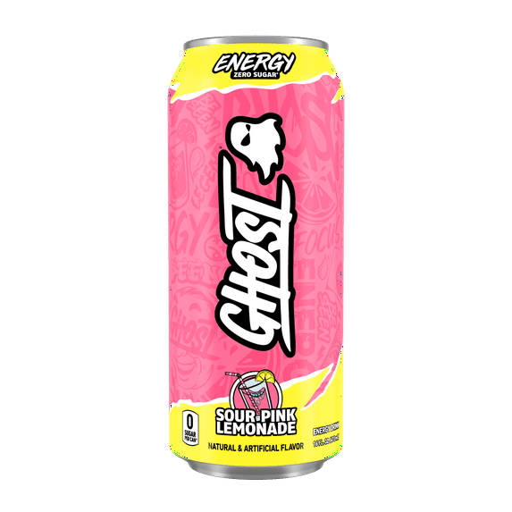 GHOST Energy Sour Pink Lemonade Energy Drink 200mg Caffeine Vegan 16 fl ...