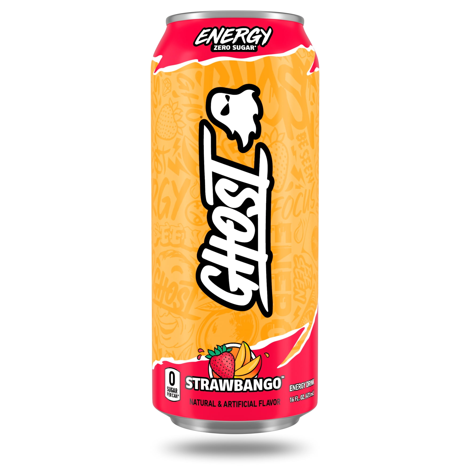 GHOST® ENERGY Zero Sugars Energy Drink, Strawbango, 200mg Natural ...