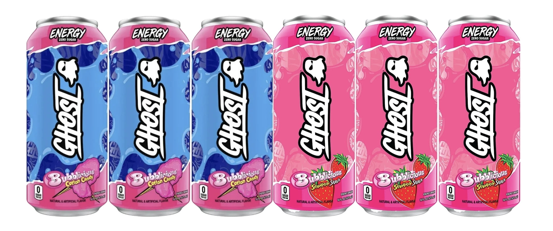 GHOST Energy Drink Zero Sugar Bubblicious Strawberry Splash & Cotton ...