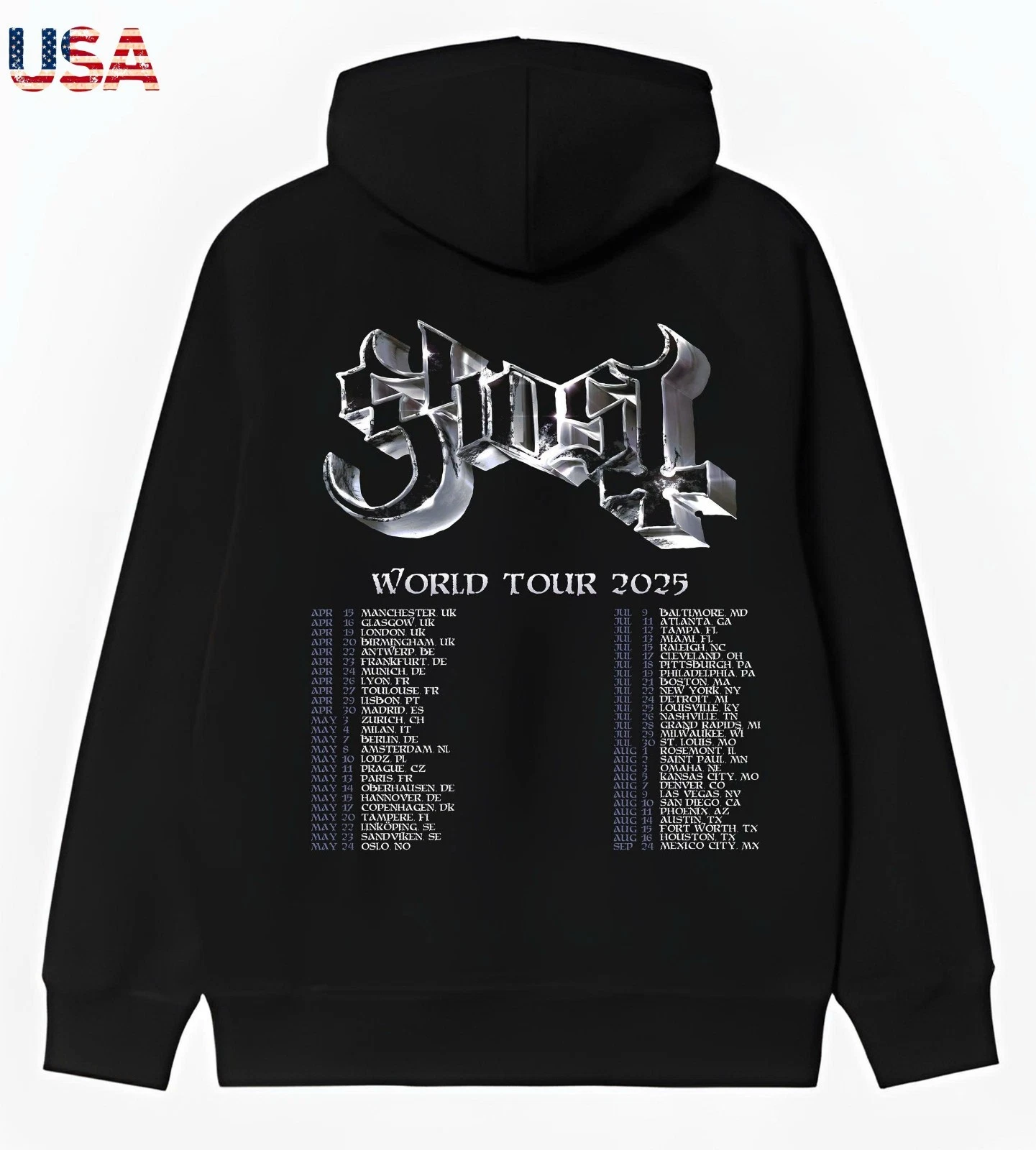 GHOST SKELETOUR WORLD TOUR 2025 T-SHIRT BLACK METAL ROCK BAND CONCERT ...
