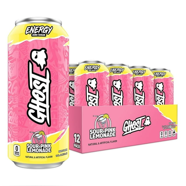 GHOST Energy Drink, Zero Sugar, Sour Pink Lemonade, 16 oz, 12 Pack ...