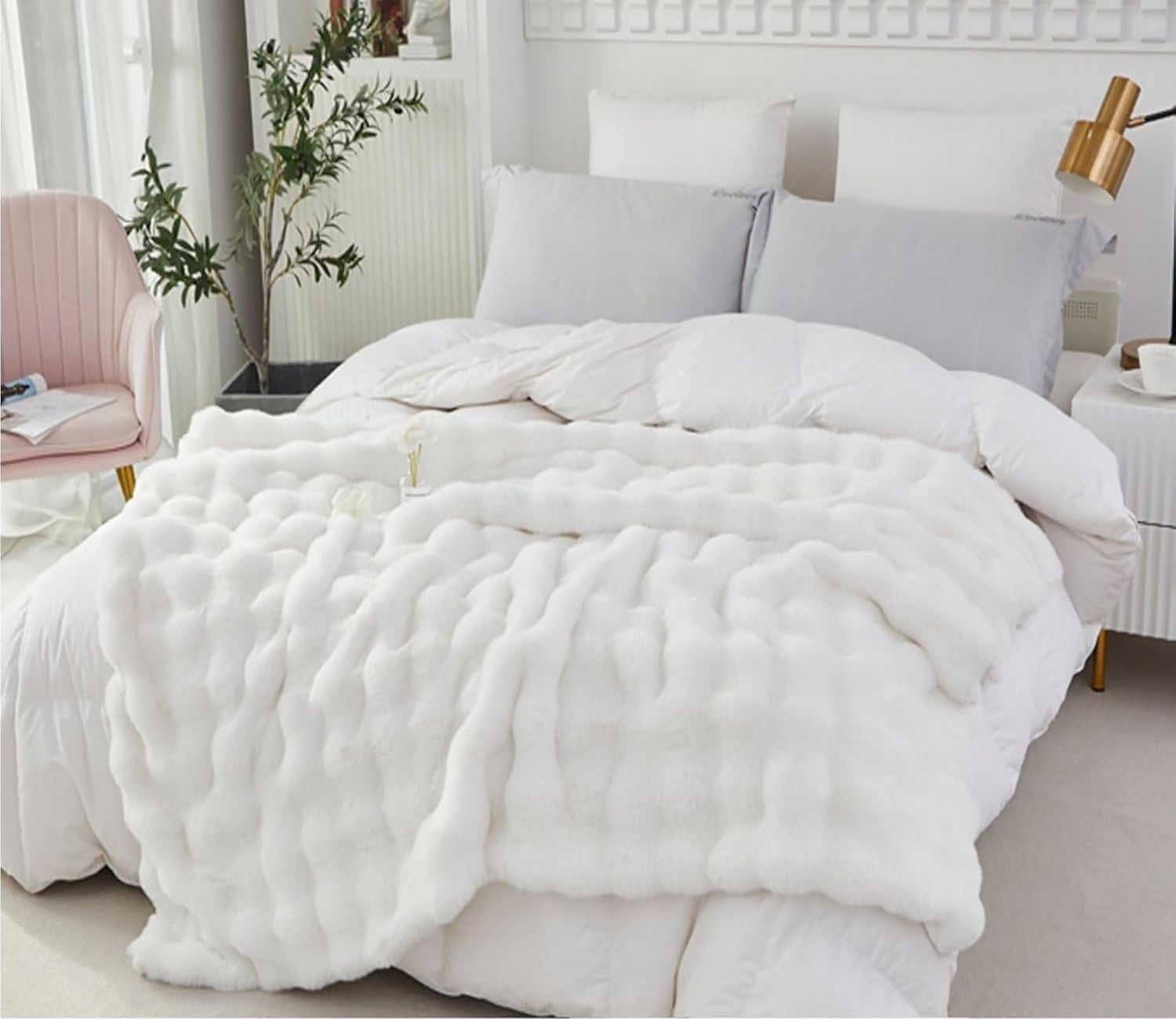 GHOUSE Large Throw Blanket Fluffy Fuzzy Faux Fur Throw Blankets 90" x ...