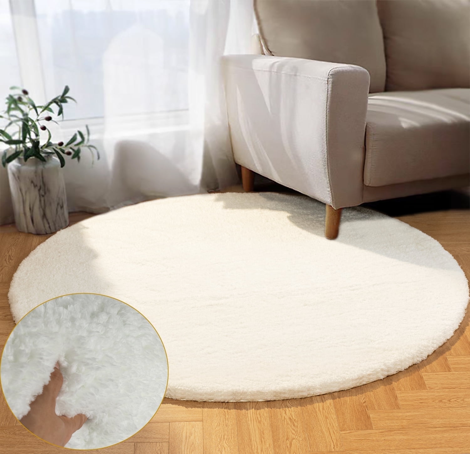 GHOUSE Round Rugs 5x5ft White Fluffy Rug for Bedroom Girls Rug ...