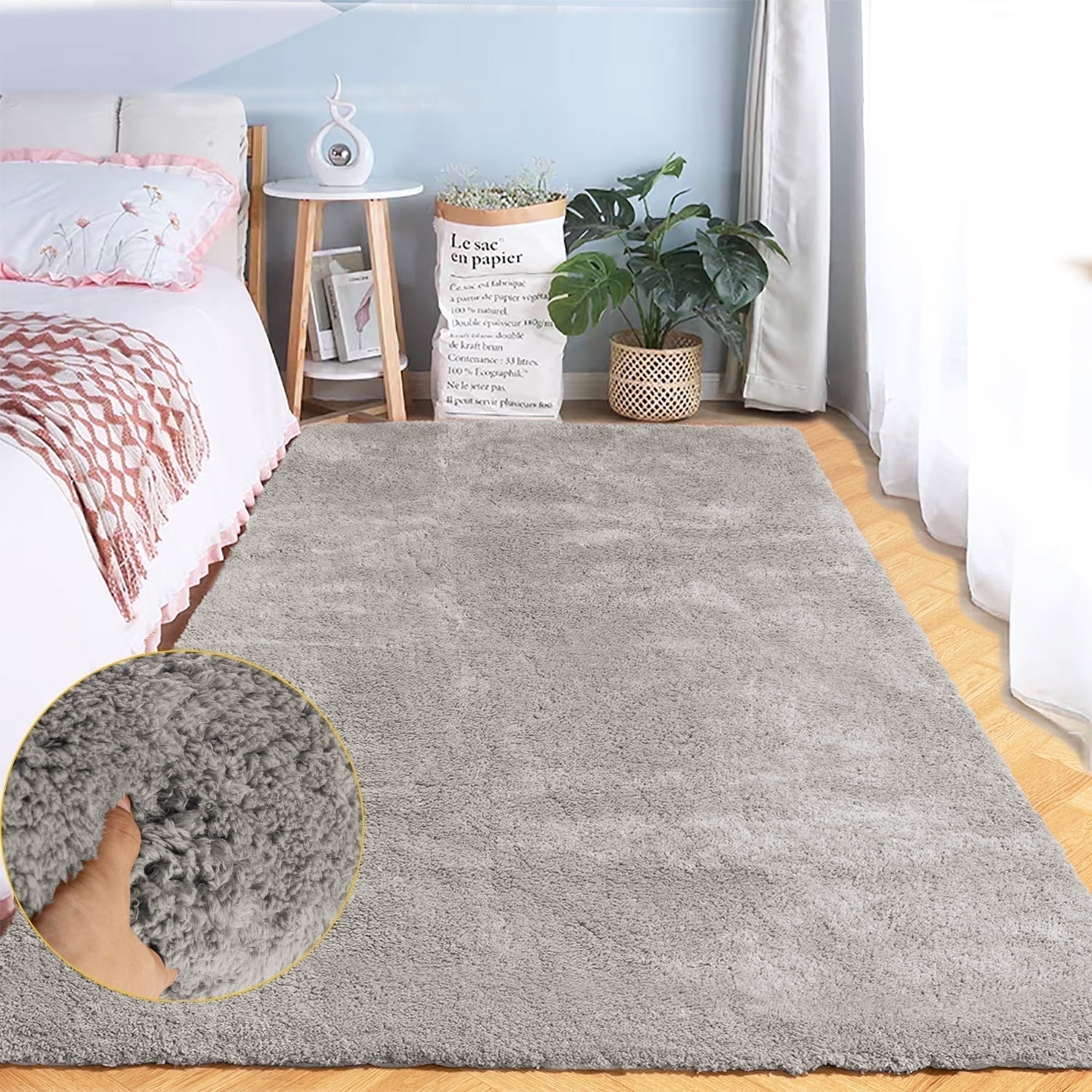 GHOUSE Small Area Rugs 3x5 Washable Rug Non Slip Bedroom Gray Cozy Rug ...