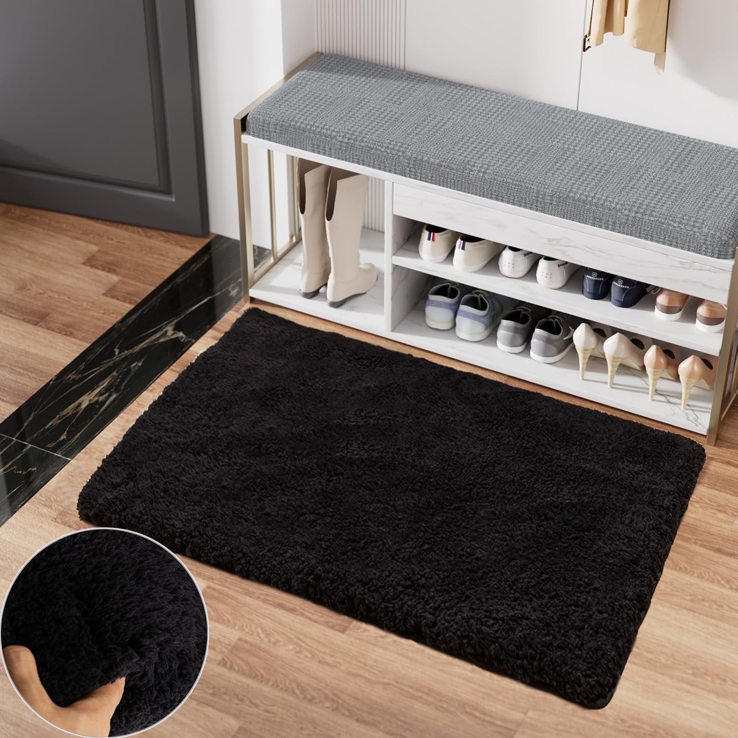 GHOUSE Washable Rugs 2x3 Non Skid Black Rug Shaggy Rugs for Bedroom ...