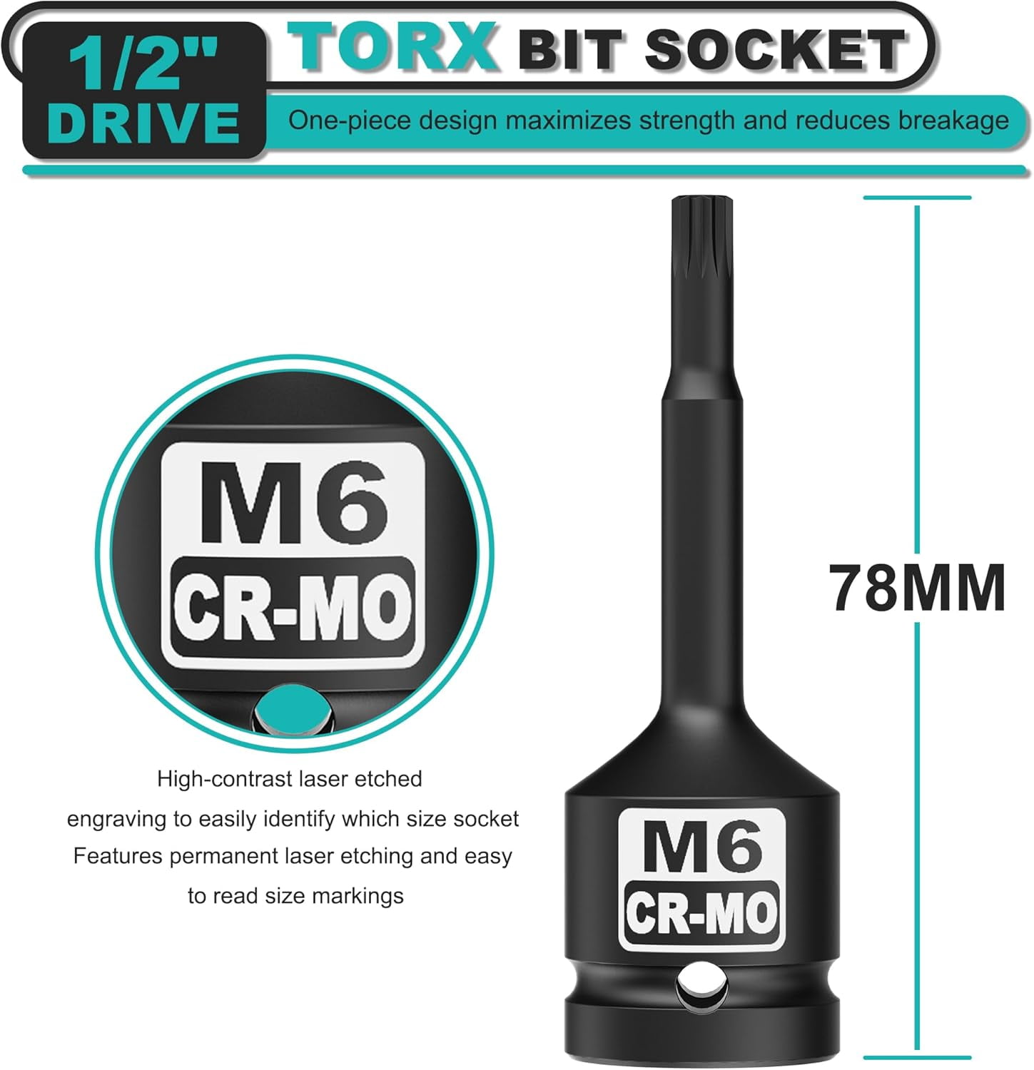 GHRTGR-1/2" Drive M6 XZN Triple Square Spline Bit Socket, Metric Size ...