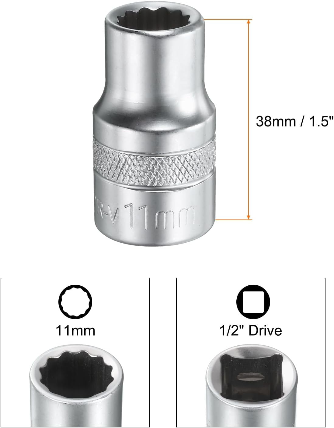 GHRTGR-1/2" Drive by 11mm 12-Point Shallow Socket 38mm Length Metric ...