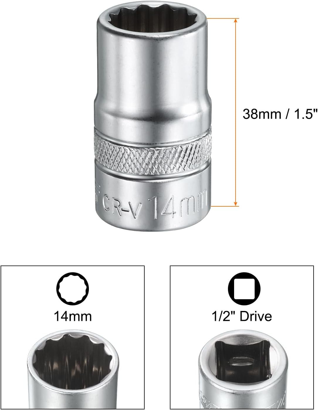 GHRTGR-1/2" Drive by 14mm 12-Point Shallow Socket 38mm Length Metric ...