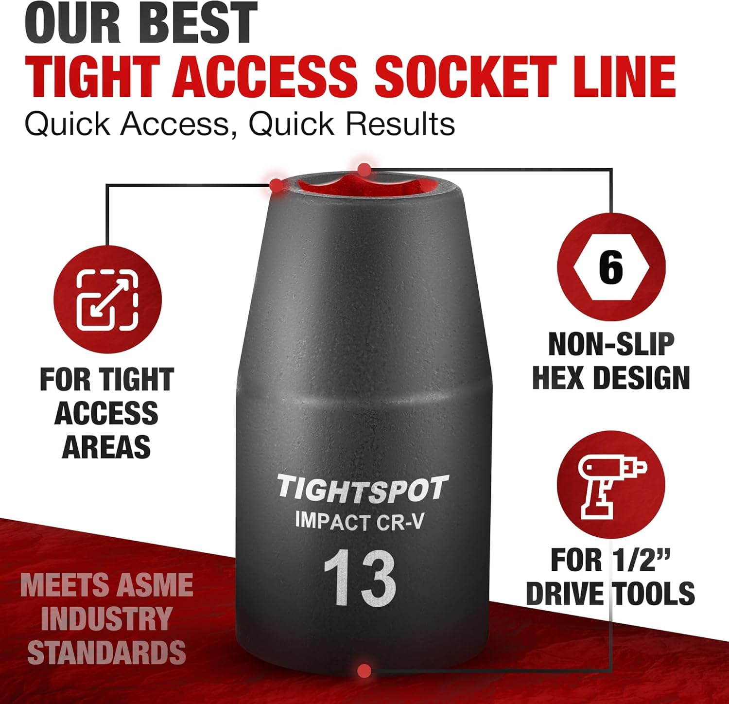 GHRTGR-1/2 Inch Drive - 13mm Shallow Impact Socket with Anti-Rounding 6 ...
