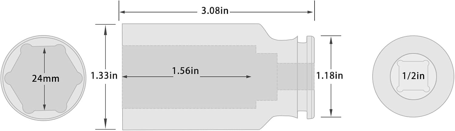 GHRTGR-1/2-Inch Drive 24mm Deep Impact Socket with 6-Point Design, Heat ...