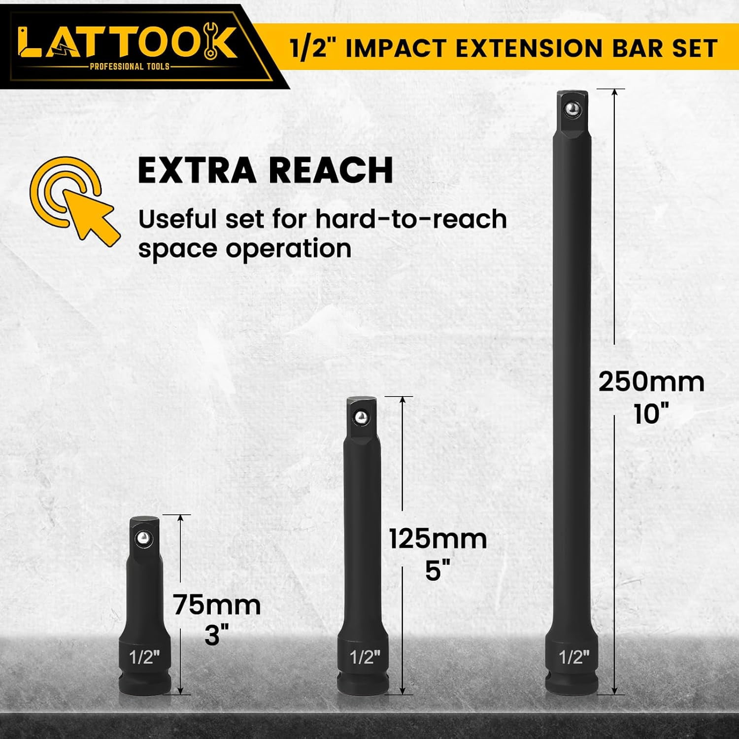 GHRTGR-1/2 Inch Drive Impact Extension Bar Set, 3 Piece Socket ...