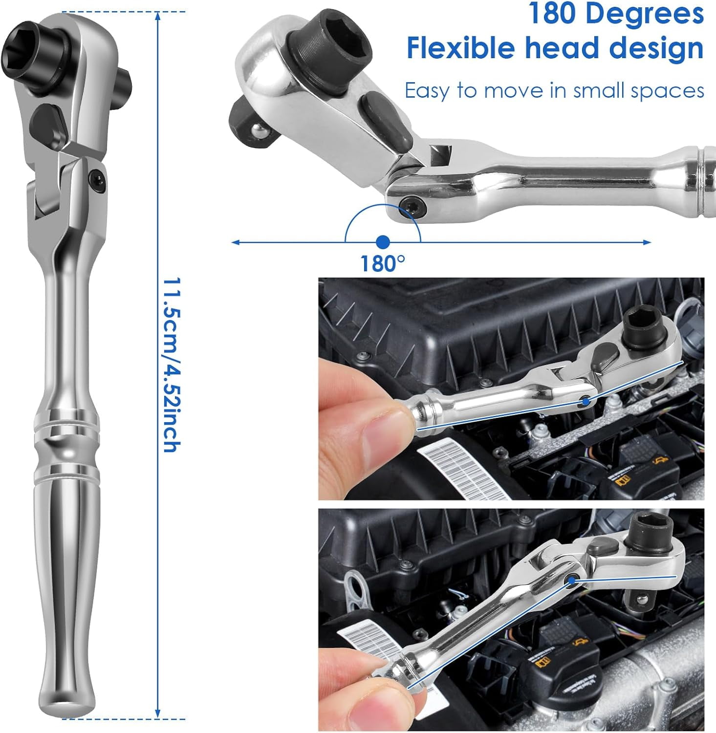 GHRTGR-1/4" Drive Ratchet Handle,2 in 1 Multifunctional Flex Head ...