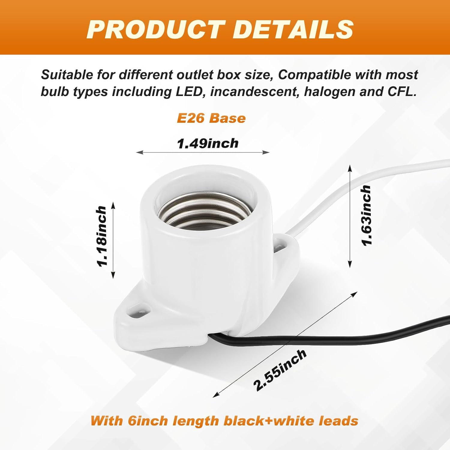 GHRTGR-1 Pcs E26 Light Socket Porcelain Lamp Holder Socket Medium ...