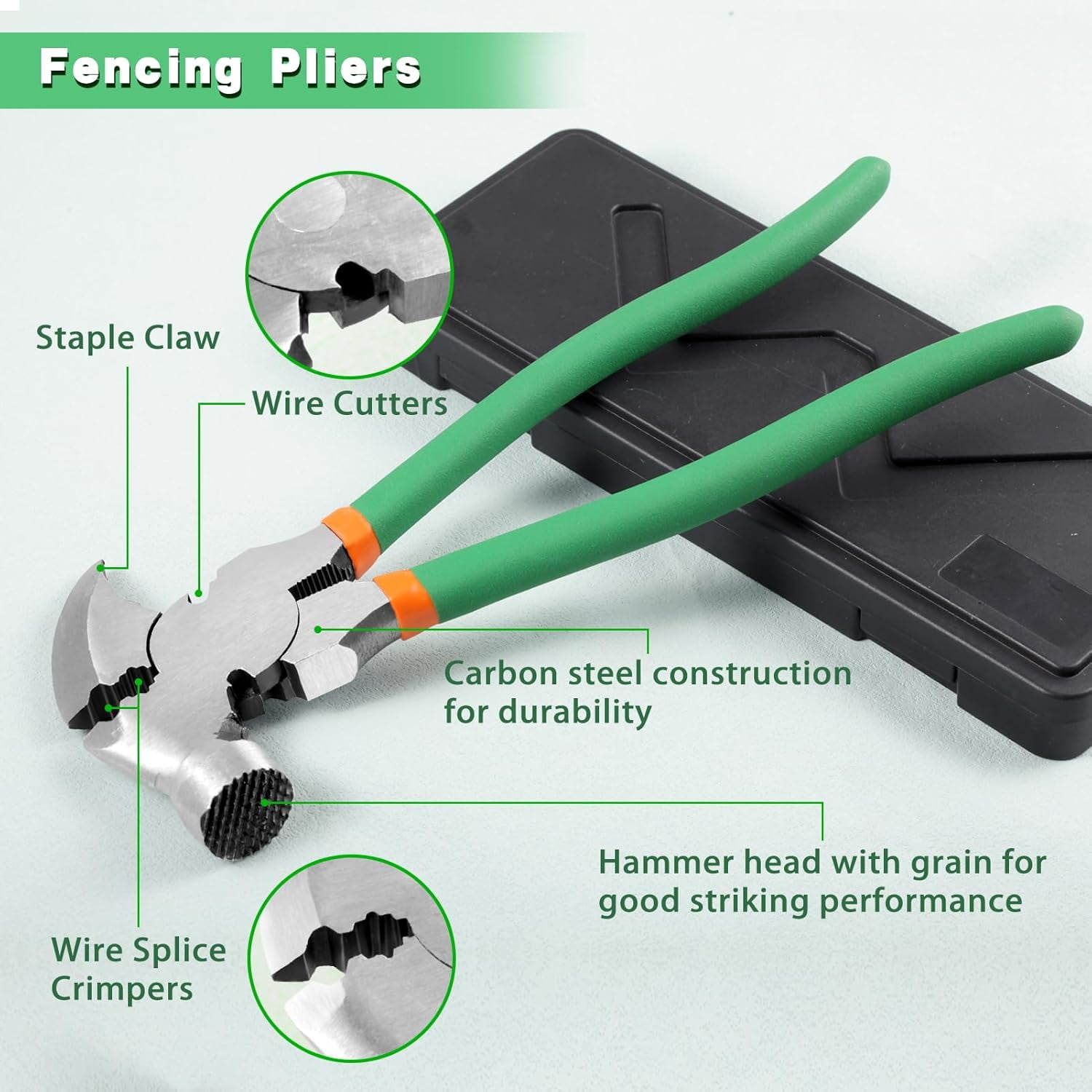 GHRTGR-10.5 Inches Fencing Pliers with 2 Wire Cutters Multi Purpose ...