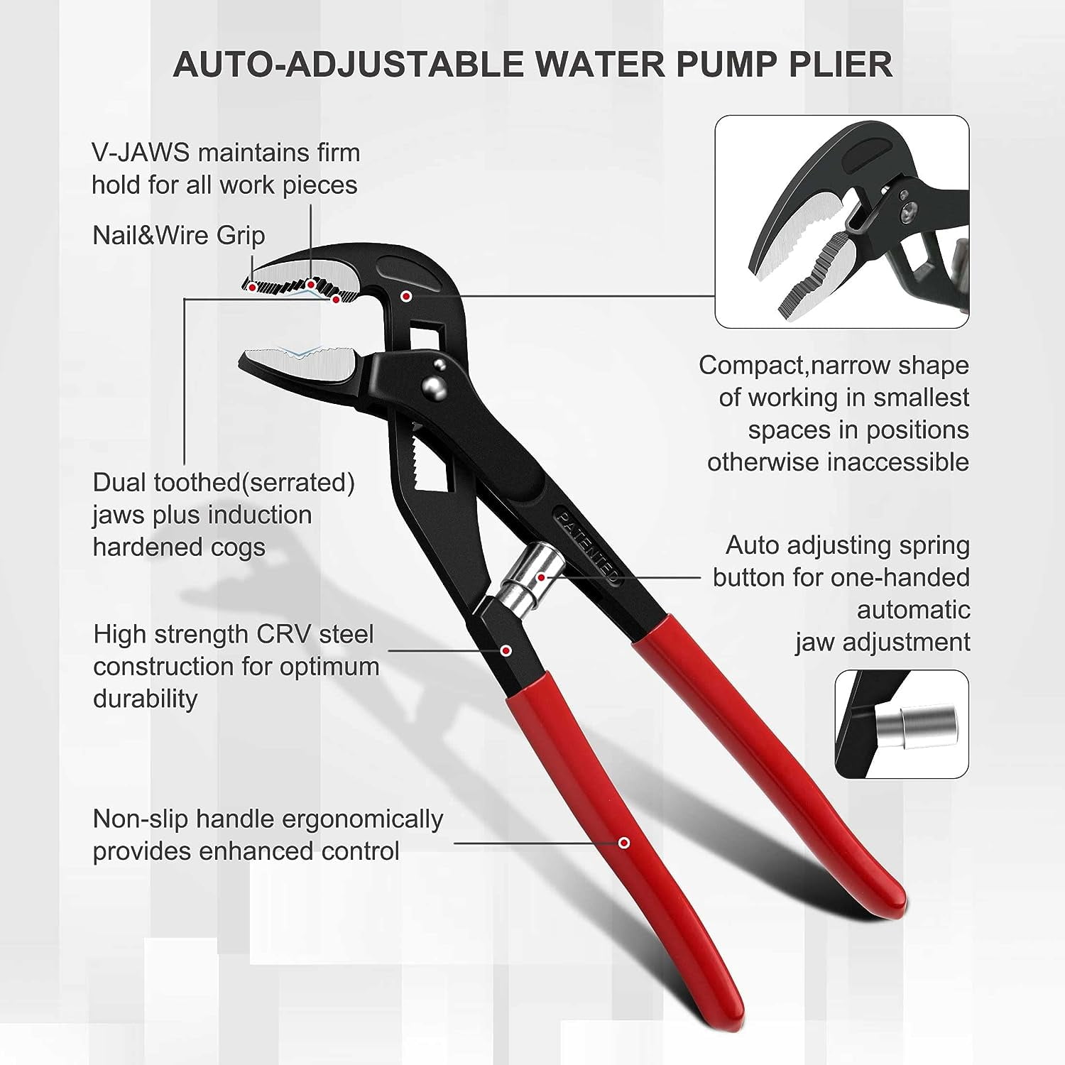 GHRTGR-10-Inch Water Pump Pliers, Auto-Adjusting Tongue and Groove ...