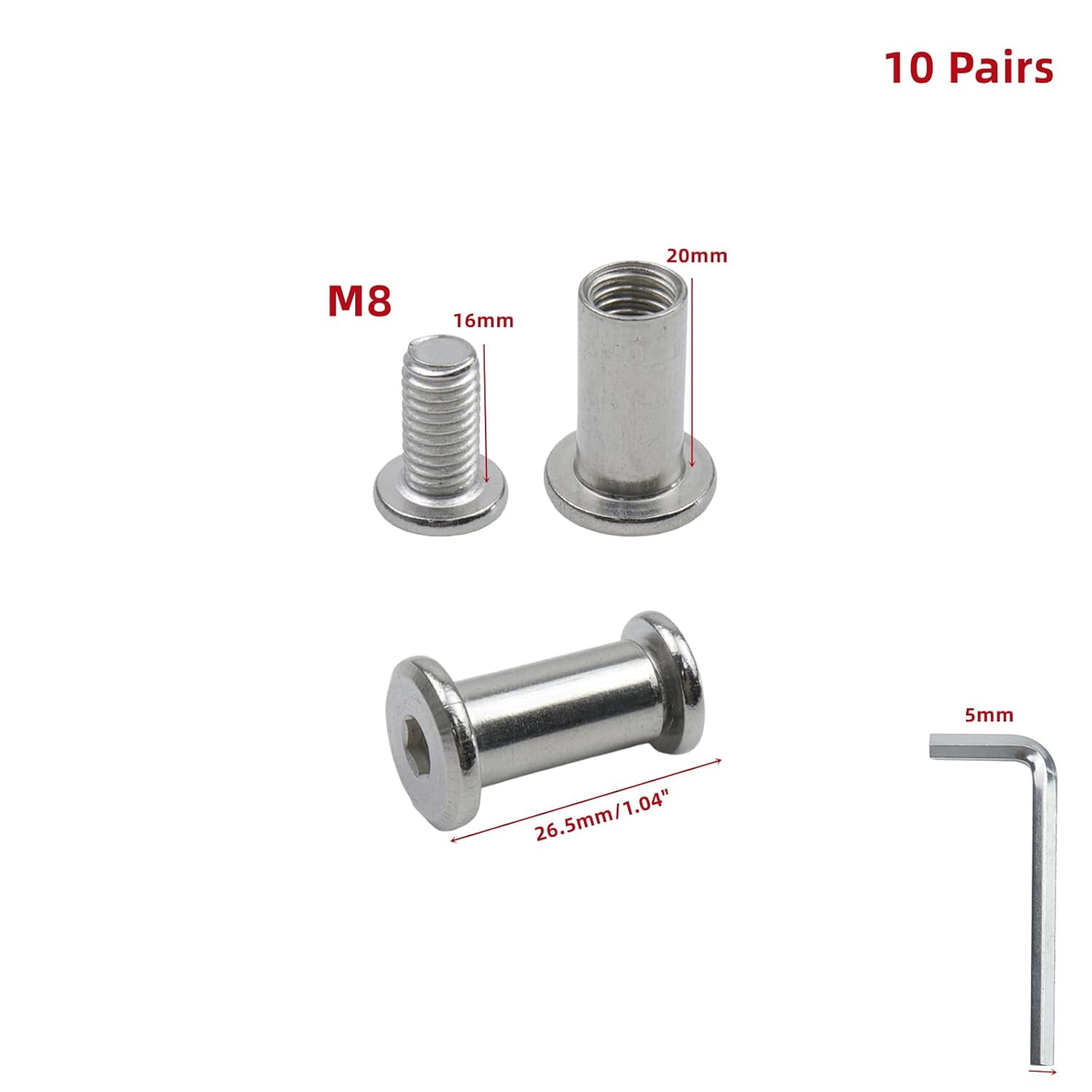 GHRTGR-10-Pair Silver Hex Drive Socket Cap Bolts Kit, 10-Piece Socket ...